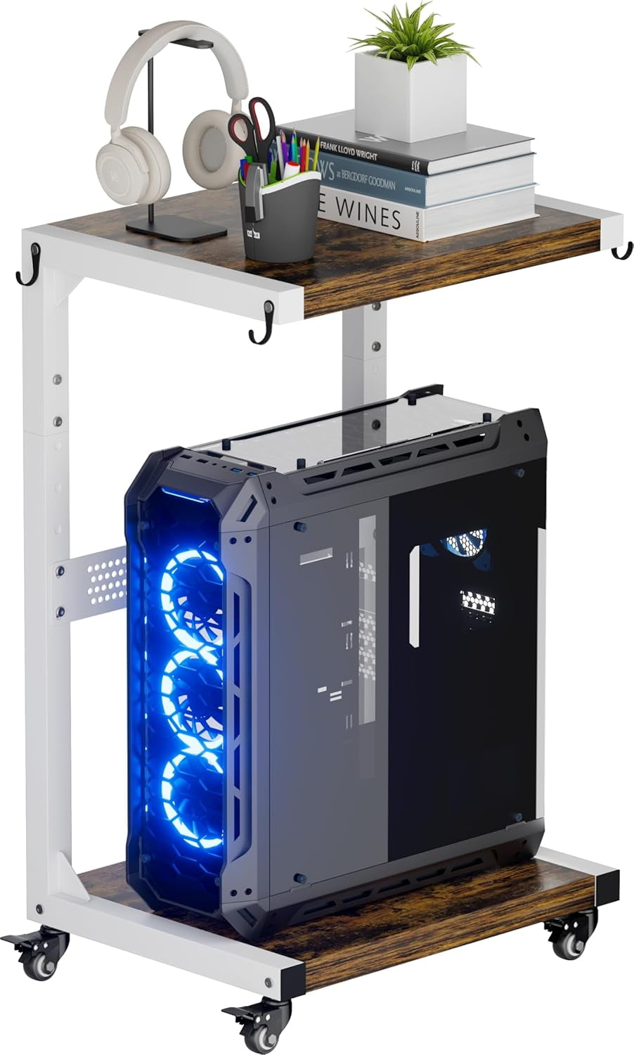 Computer Tower Stand, 2-Tier Metal CPU Holder Stand with Lockable ...