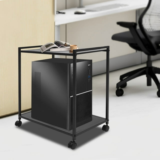 Computer Tower Stand 2-Tier Rolling Cart PC Tower Holder with Storage ...