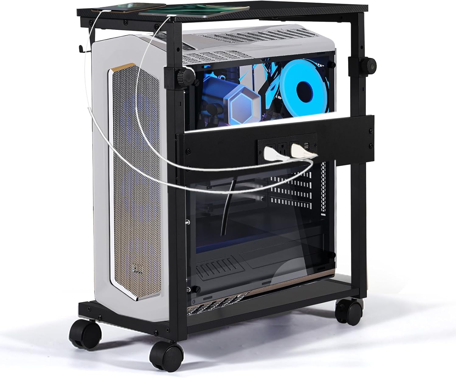 Computer Tower Stand with Charge Station,Height Adjustable 2-Tier ATX ...