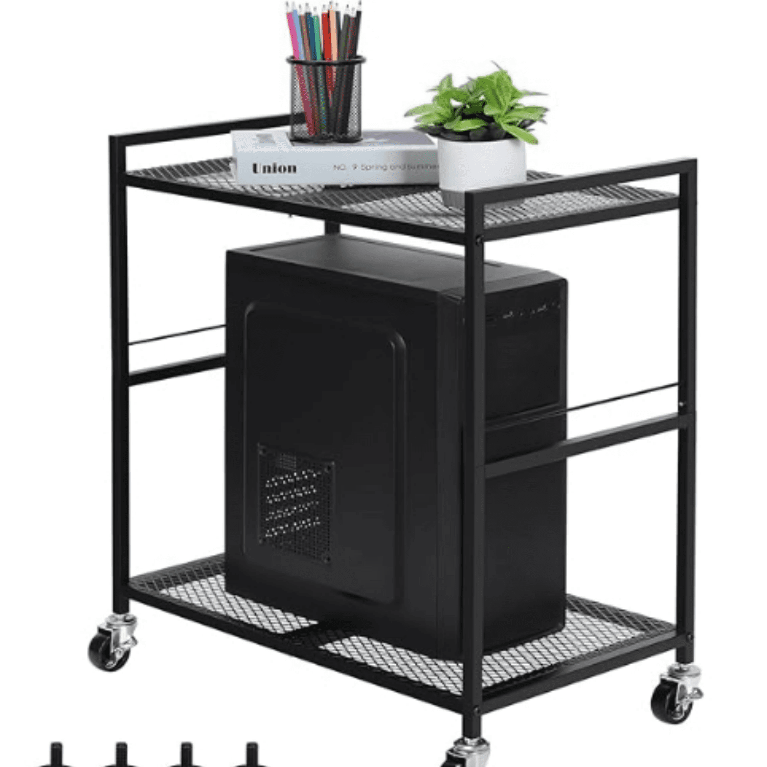 Computer Tower Stand, PC Tower Stand Metal Mobile CPU Holder Stand Cart ...