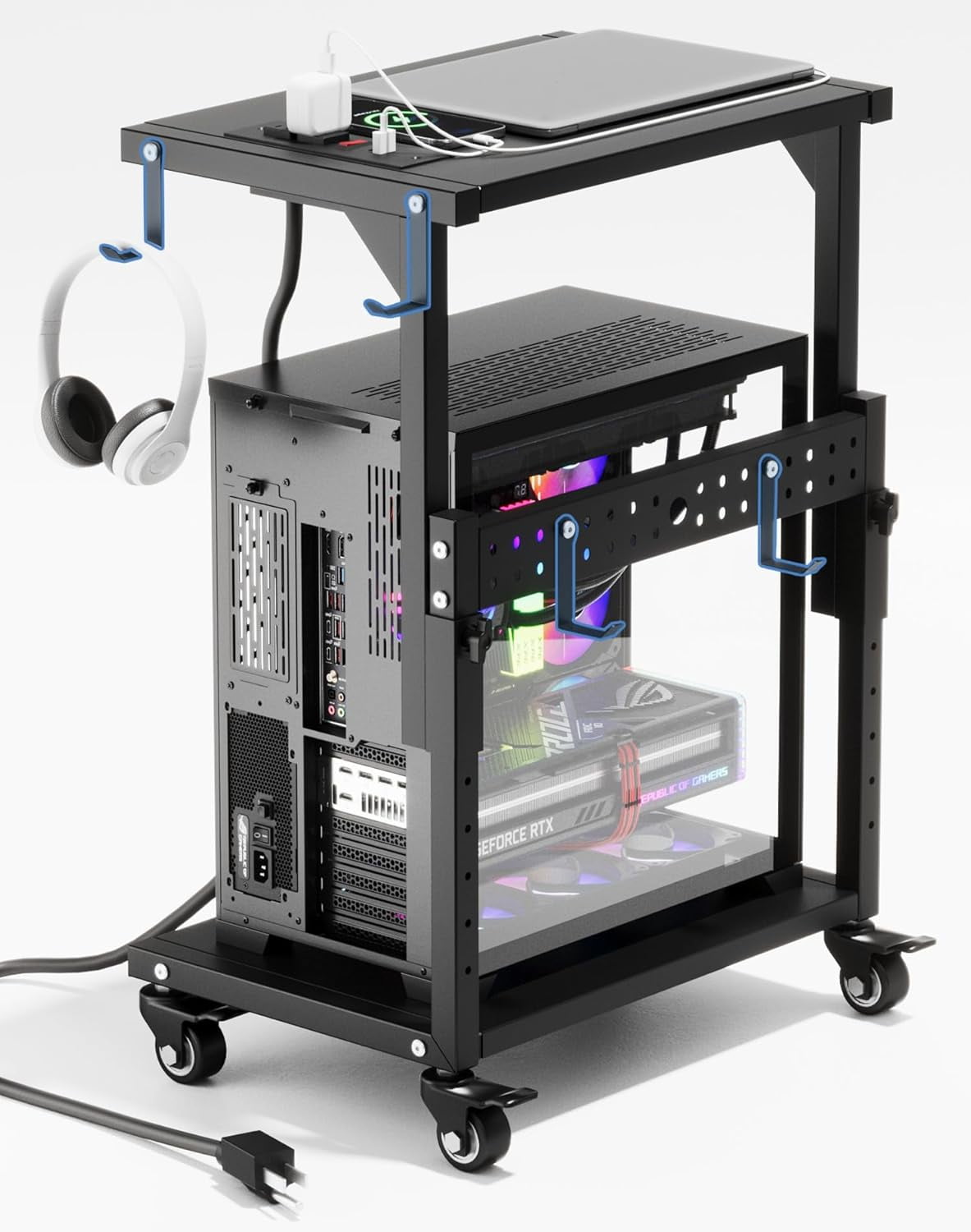 Computer Tower Stand with Power Outlet, 6 Level Height Ajustable PC ...