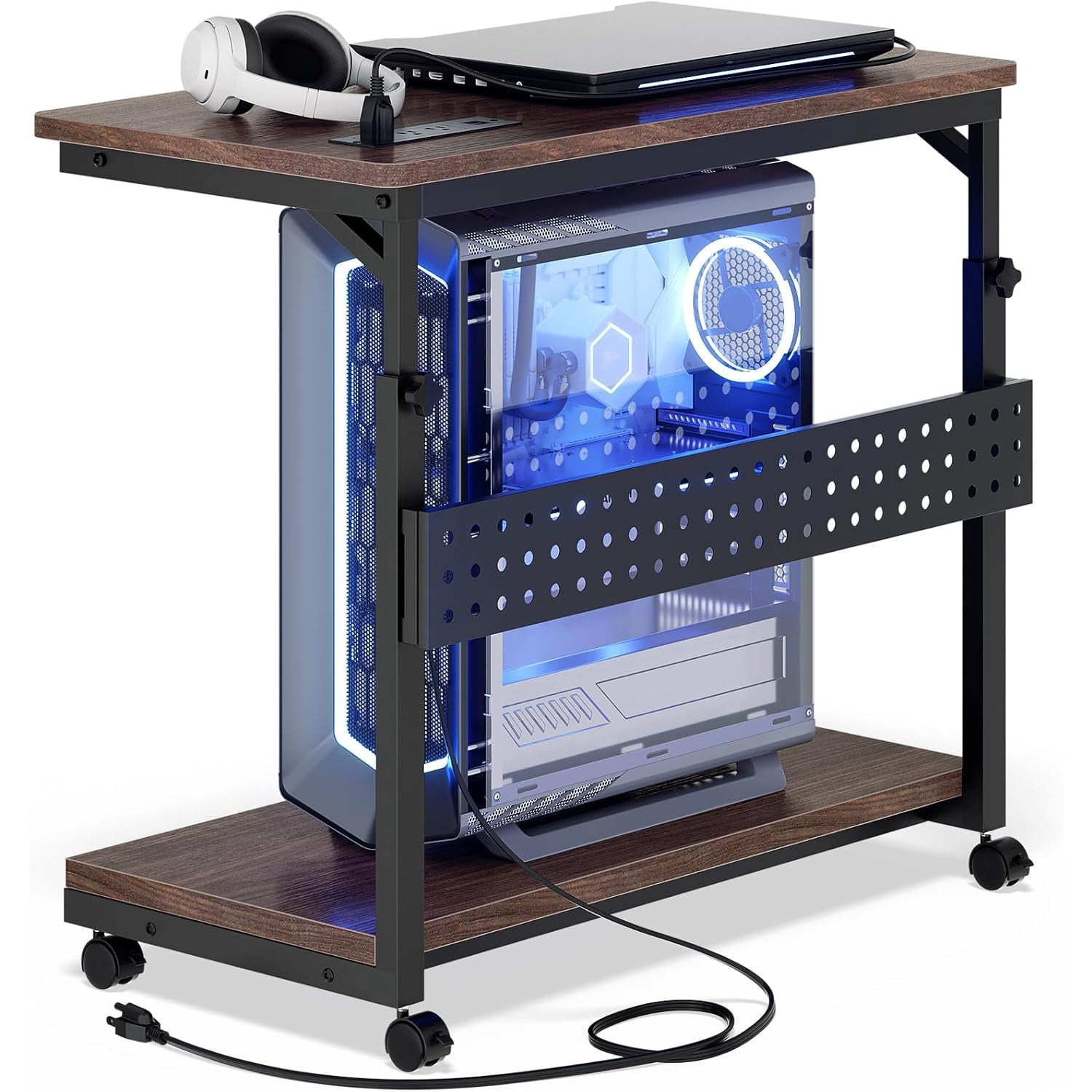 Computer Tower Stand with Power Strips, 4 Levels Manual Height ...