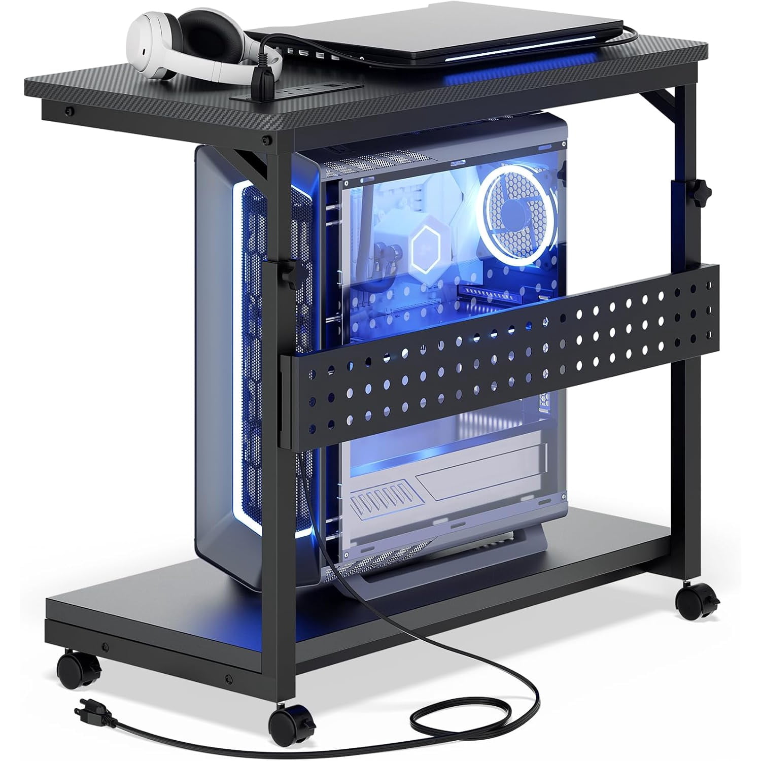 Computer Tower Stand with Power Strips, 4 Levels Manual Height ...
