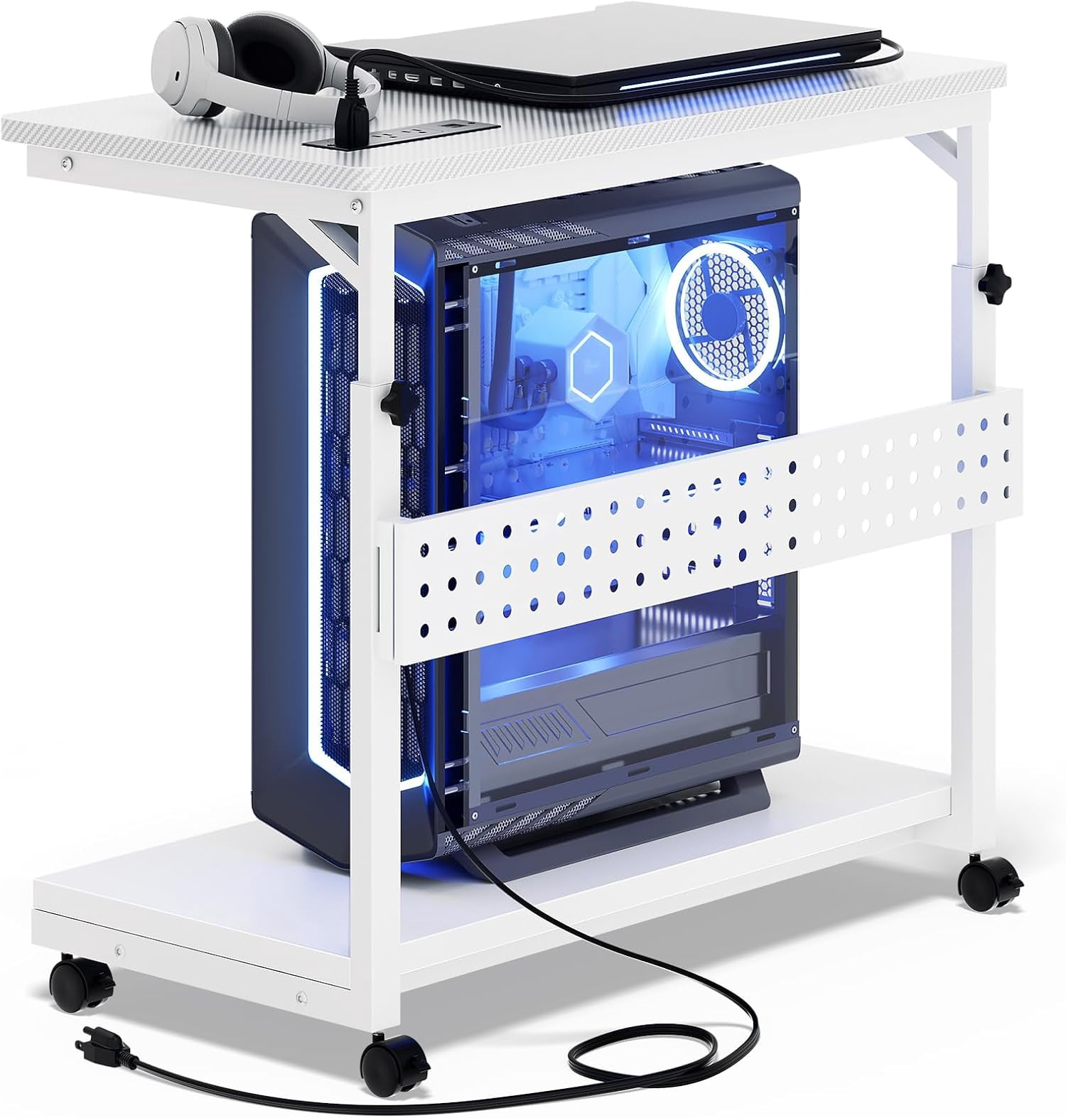 Computer Tower Stand with Power Strips, 4 Levels Manual Height ...