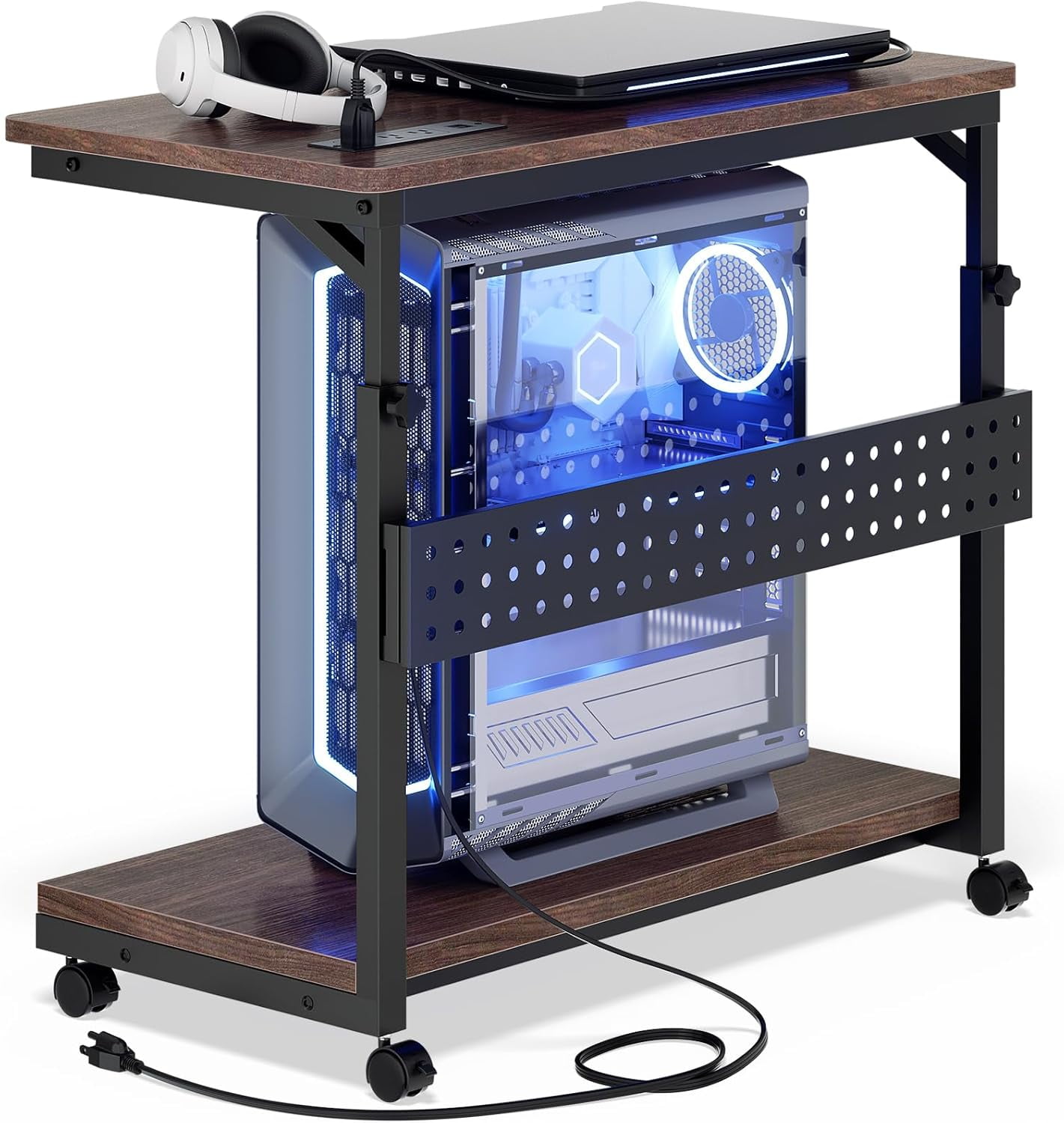 Computer Tower Stand with Power Strips, Height Adjustable PC Tower ...