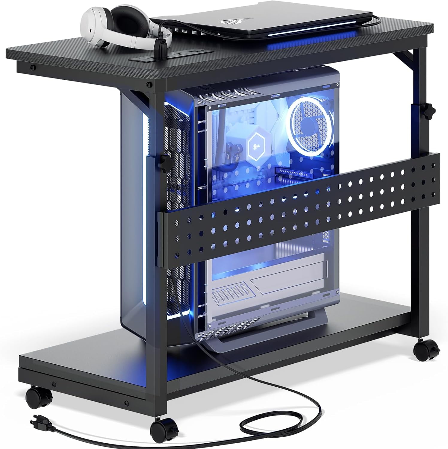 Computer Tower Stand with Power Strips, Height Adjustable PC Tower ...