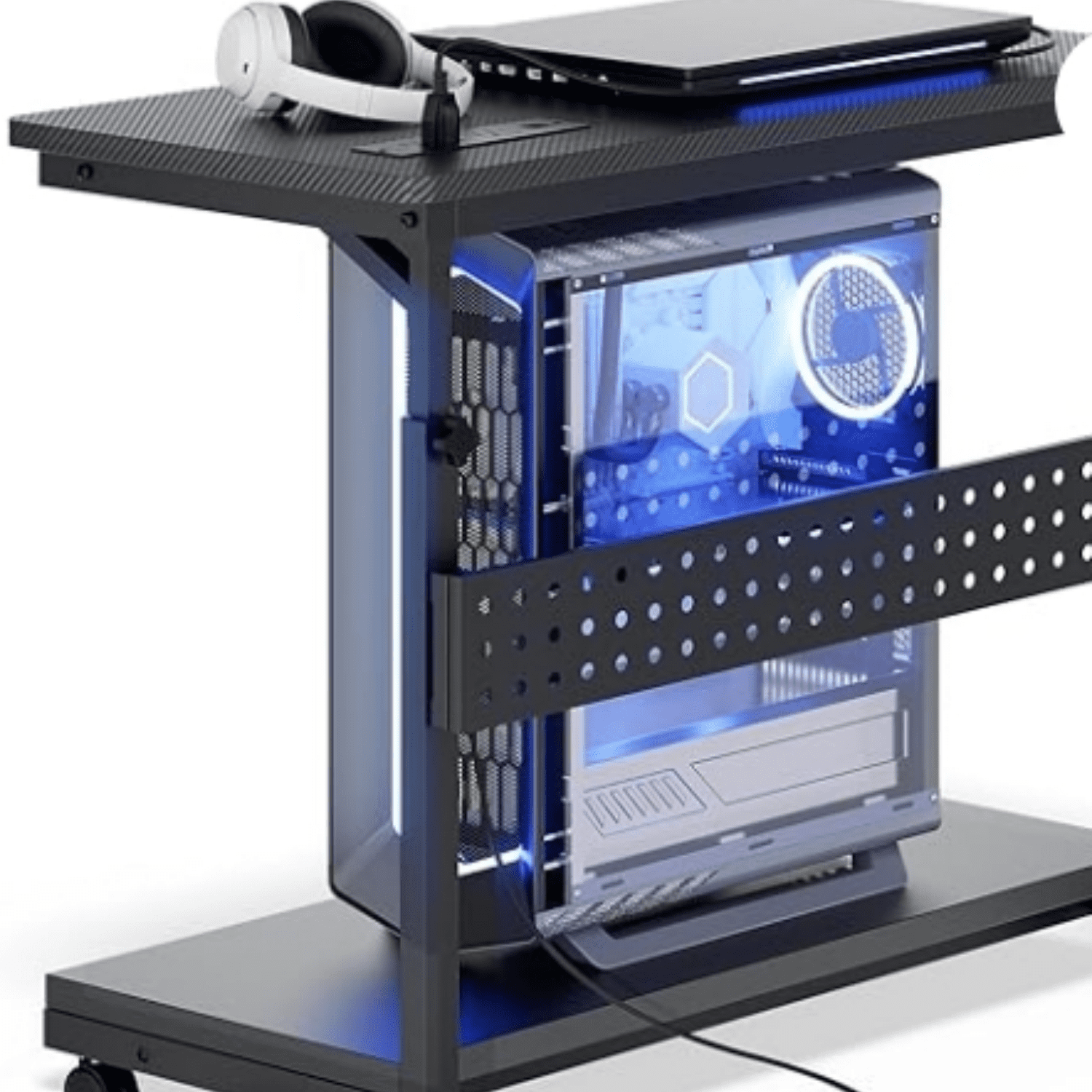 Computer Tower Stand with Power Strips, Height Adjustable PC Tower ...