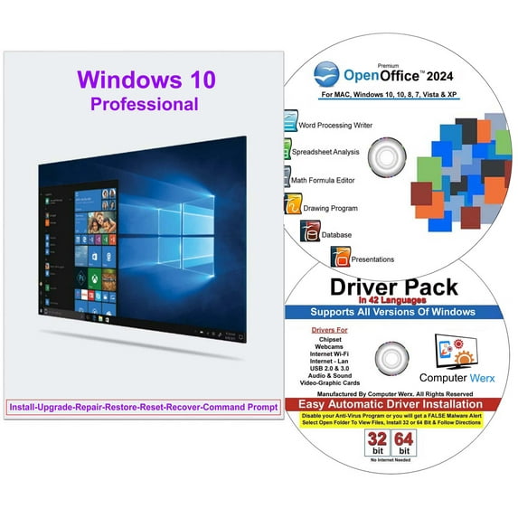 Computer Werx, Windows 10 32/64 Bit PC Disc, Install Repair Recover ...