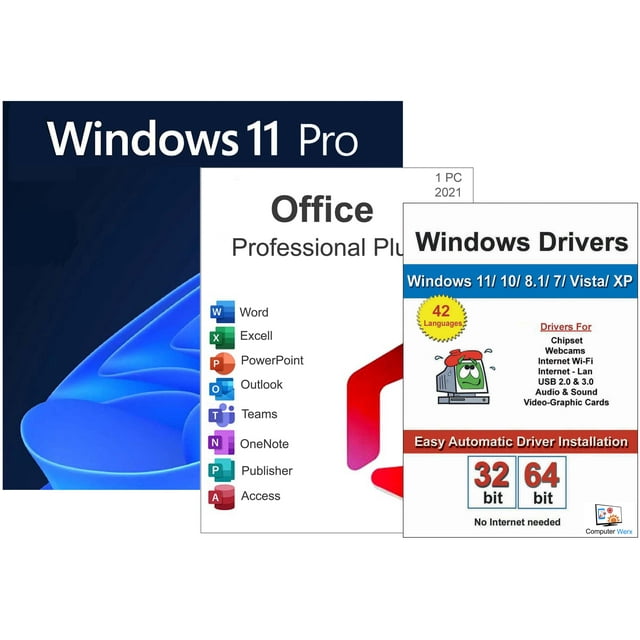 Windows 11 Pro 64 Bit OEM DVD, Office 2021 Pro Plus Software & Drivers ...