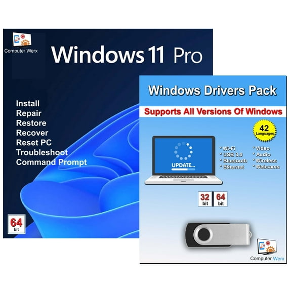 Computer Werx, Windows 11 64 Bit USB, Key Code, Drivers, Recovery ...