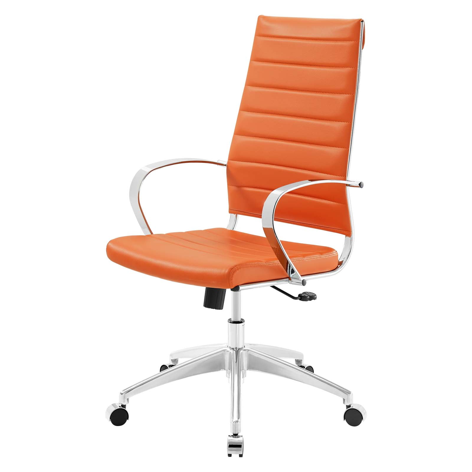 Computer Work Desk High Back Chair, Faux Leather, Orange, Modern ...