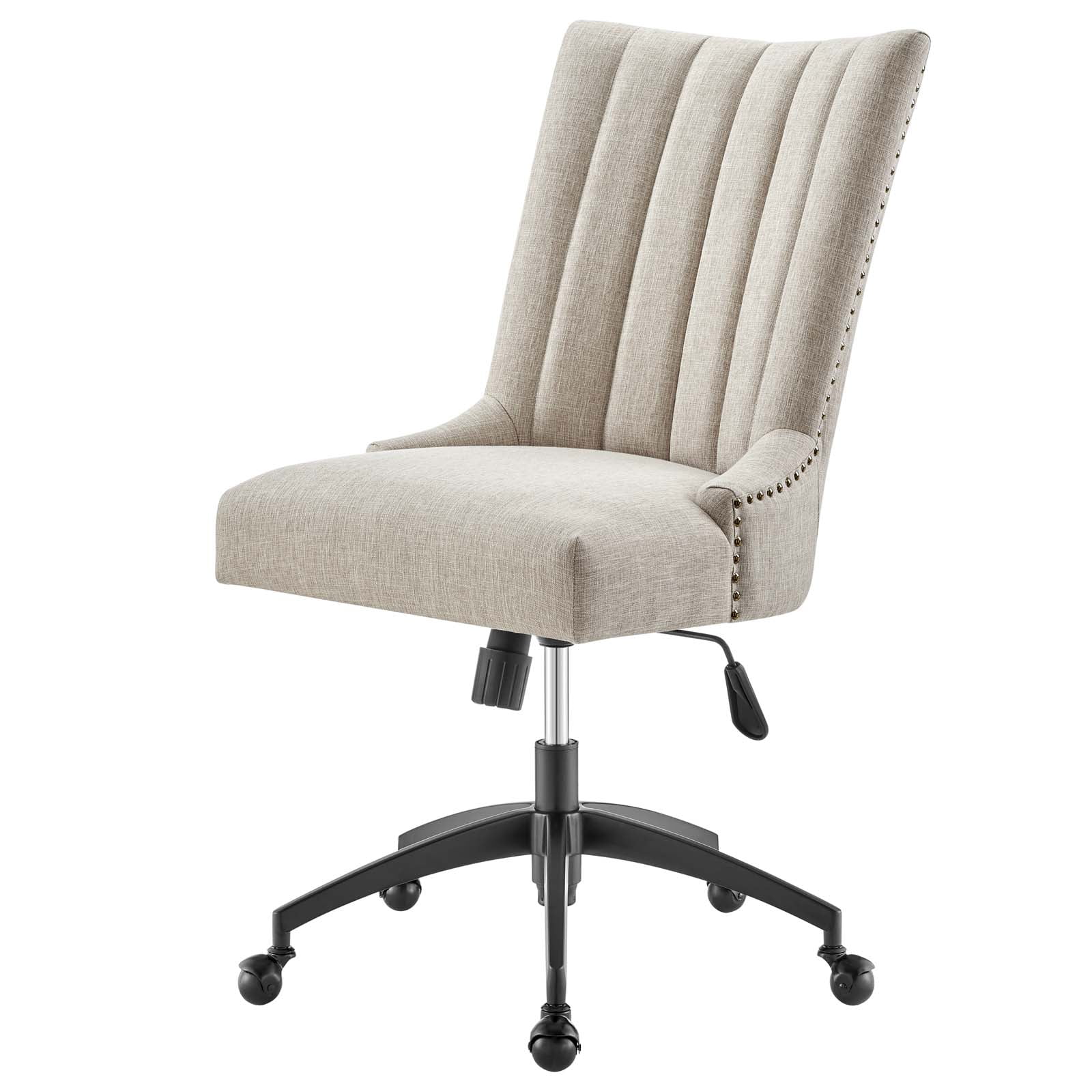 Computer Work Desk Tufted Chair, Fabric, Black Beige, Modern ...