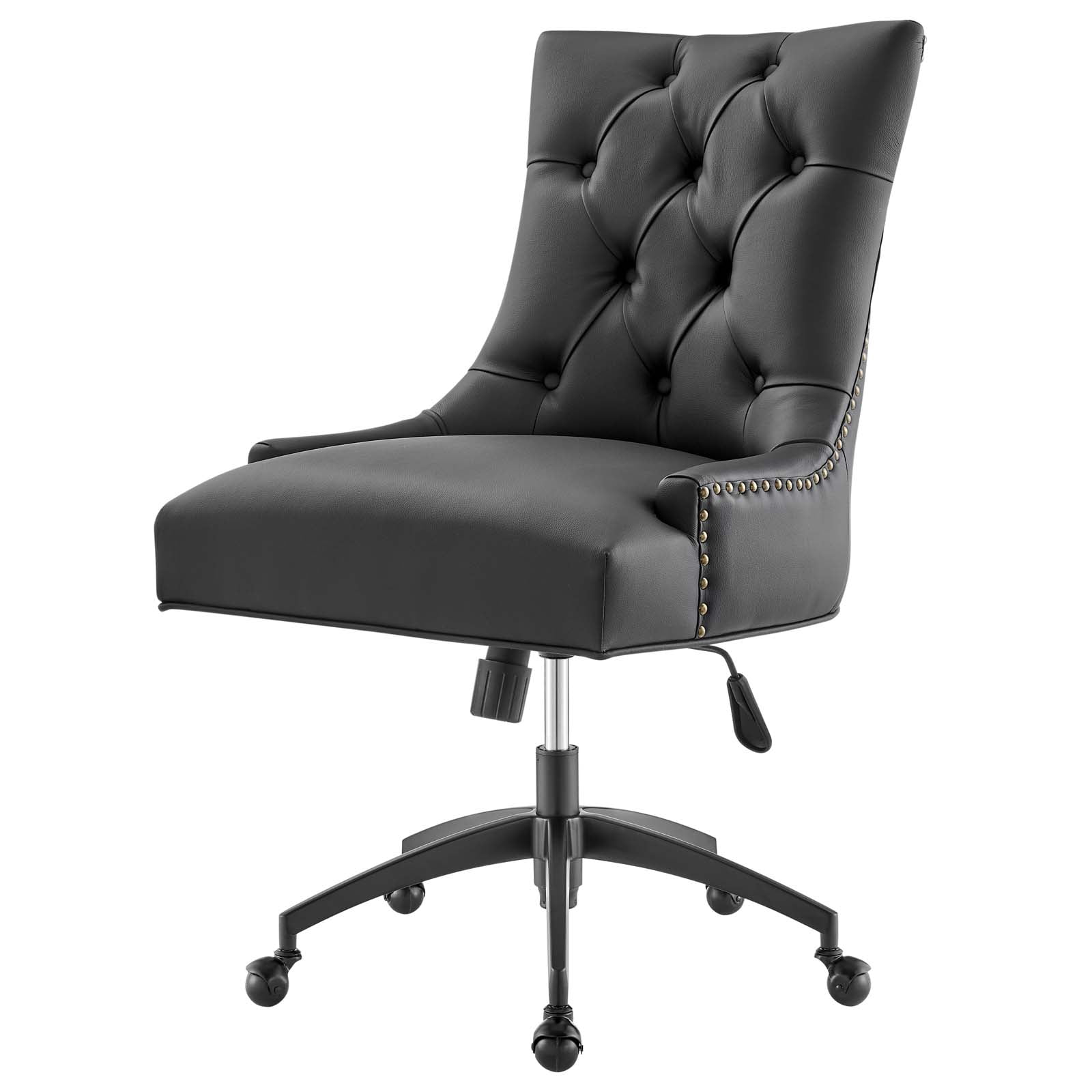 Computer Work Desk Tufted Chair, Faux Vegan Leather, Black, Modern ...