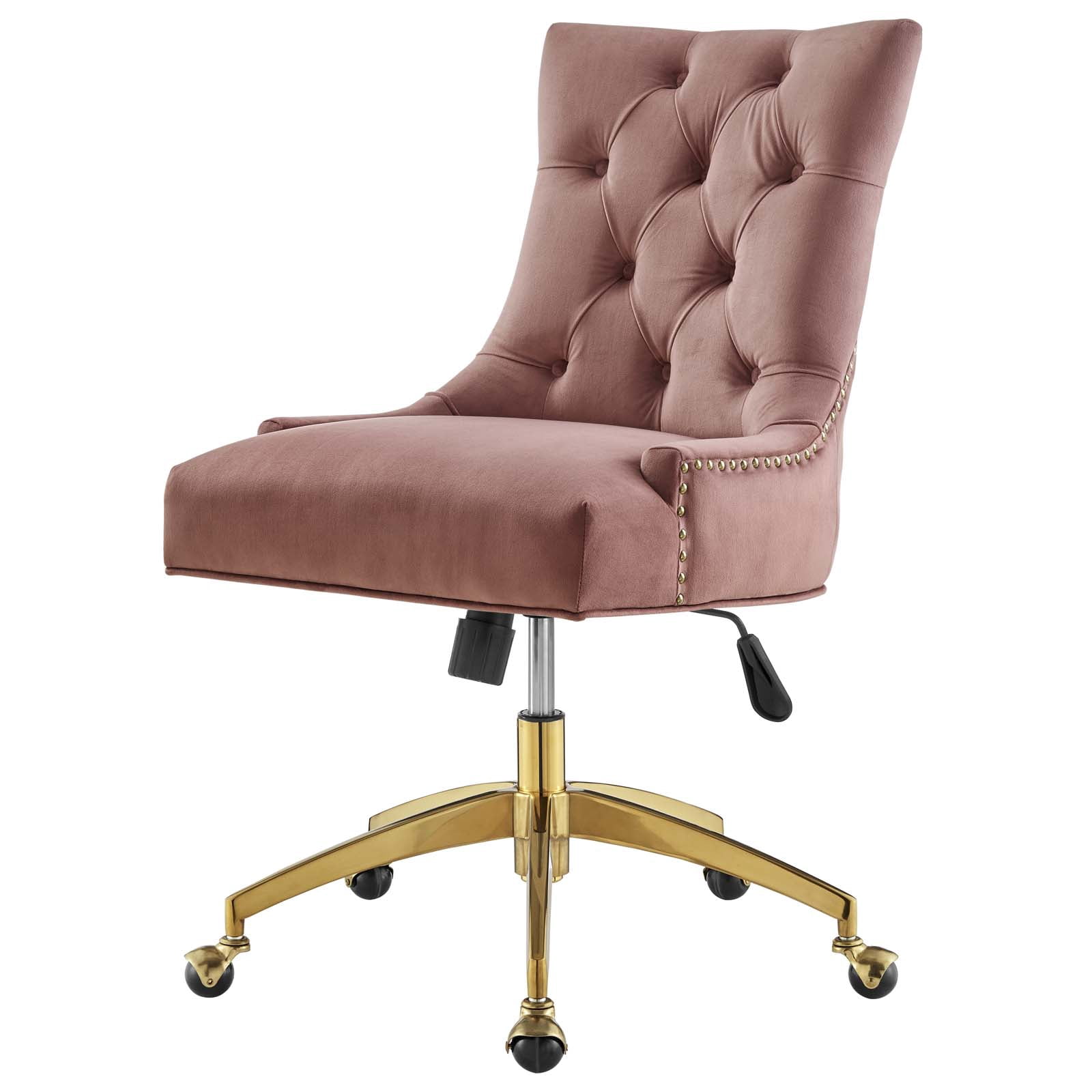 Computer Work Desk Tufted Chair, Velvet, Gold Pink, Modern Contemporary ...