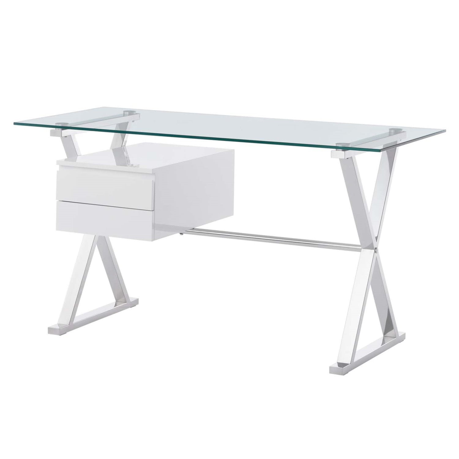 Computer Work Desk, White, Glass, Home Office Business, Modern ...