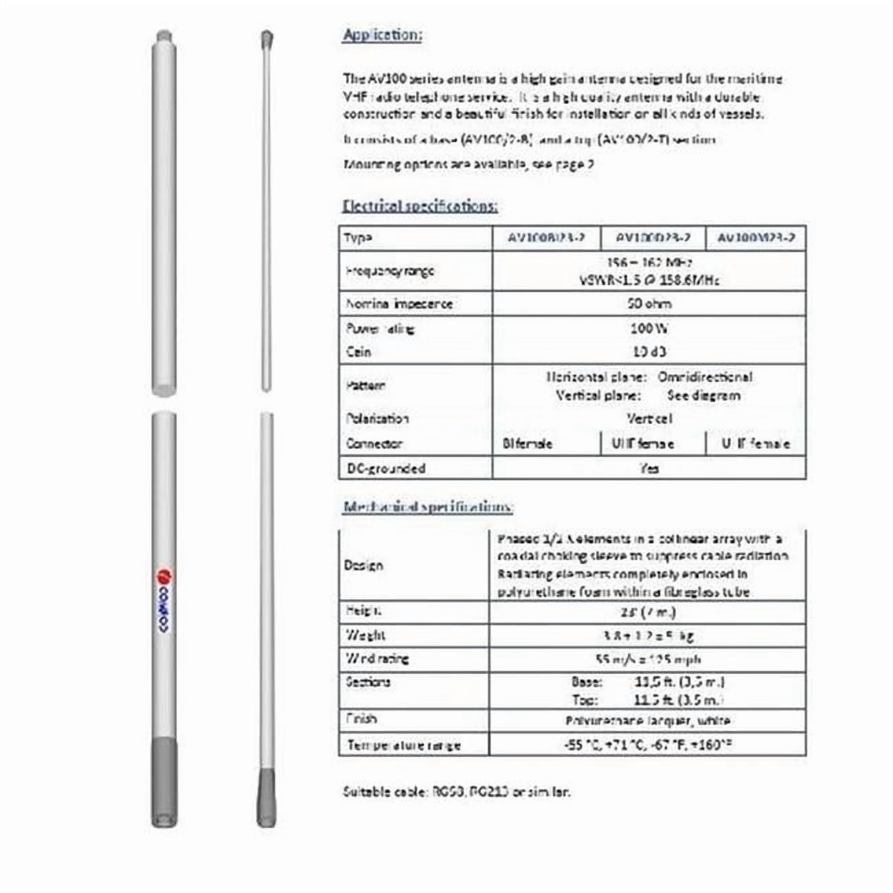 Comrod COMR-AV100-2BI 23 ft. VHF Antenna - 2 Piece - Walmart.com