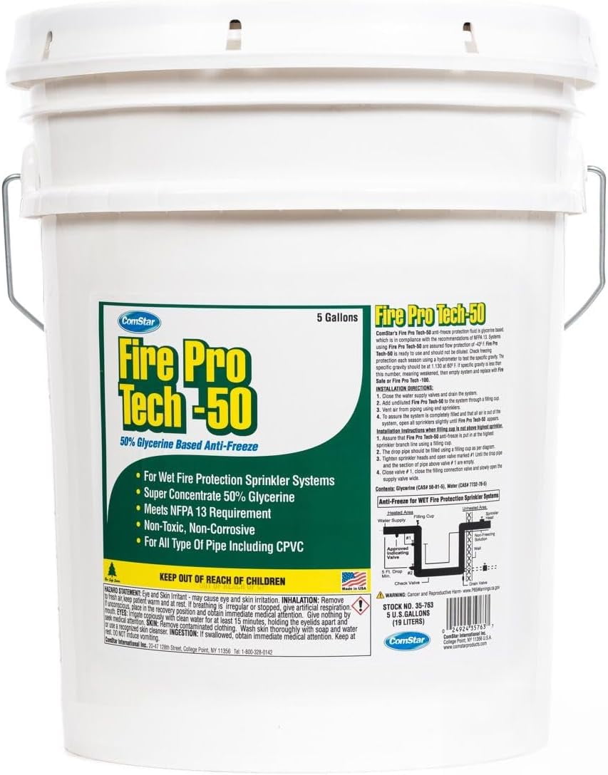 Comstar Fire Pro Tech-50, Glycerin-Based Anti-Freeze for CPVC Sprinkler ...
