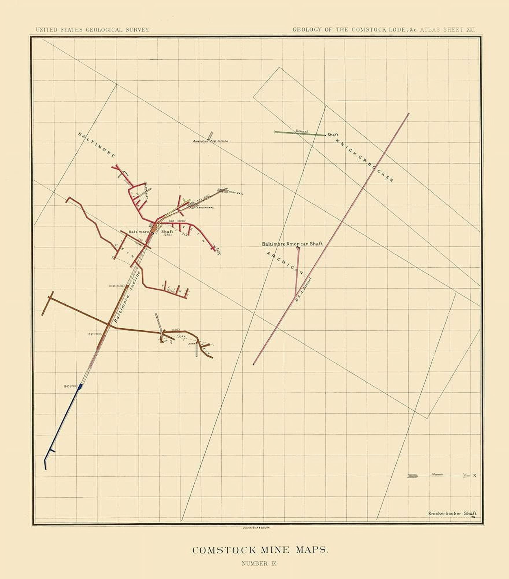 Comstock Mine Number Nine Nevada - Becker 1882 by Becker (24 x 26 ...