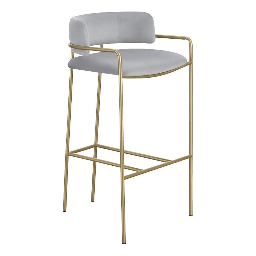 Comstock Velvet Upholstered Low Back Bar Stool in Grey and Gold ...