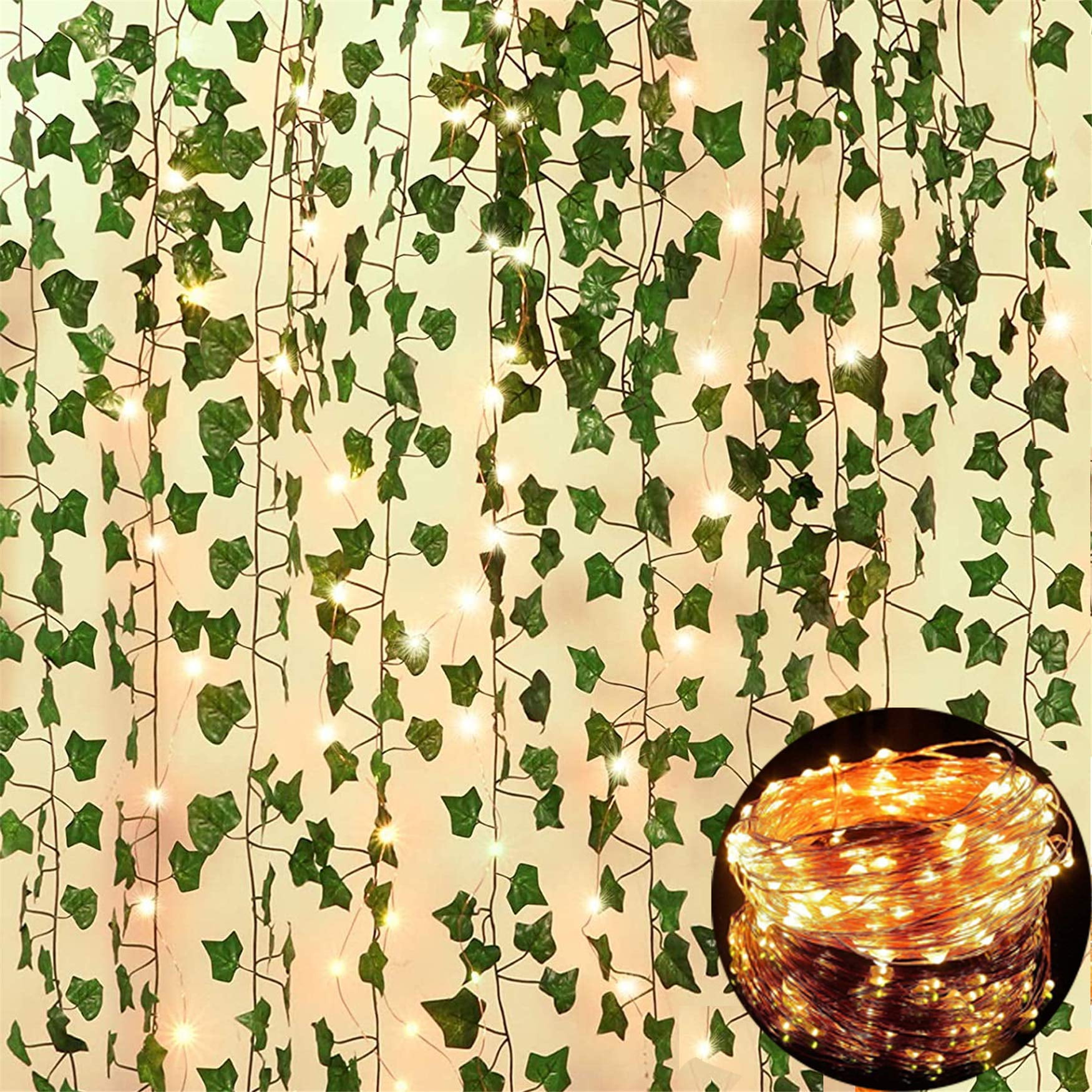 Comtelek 12 Pack Artificial Ivy Garland with 100 LED Light, Faux ...