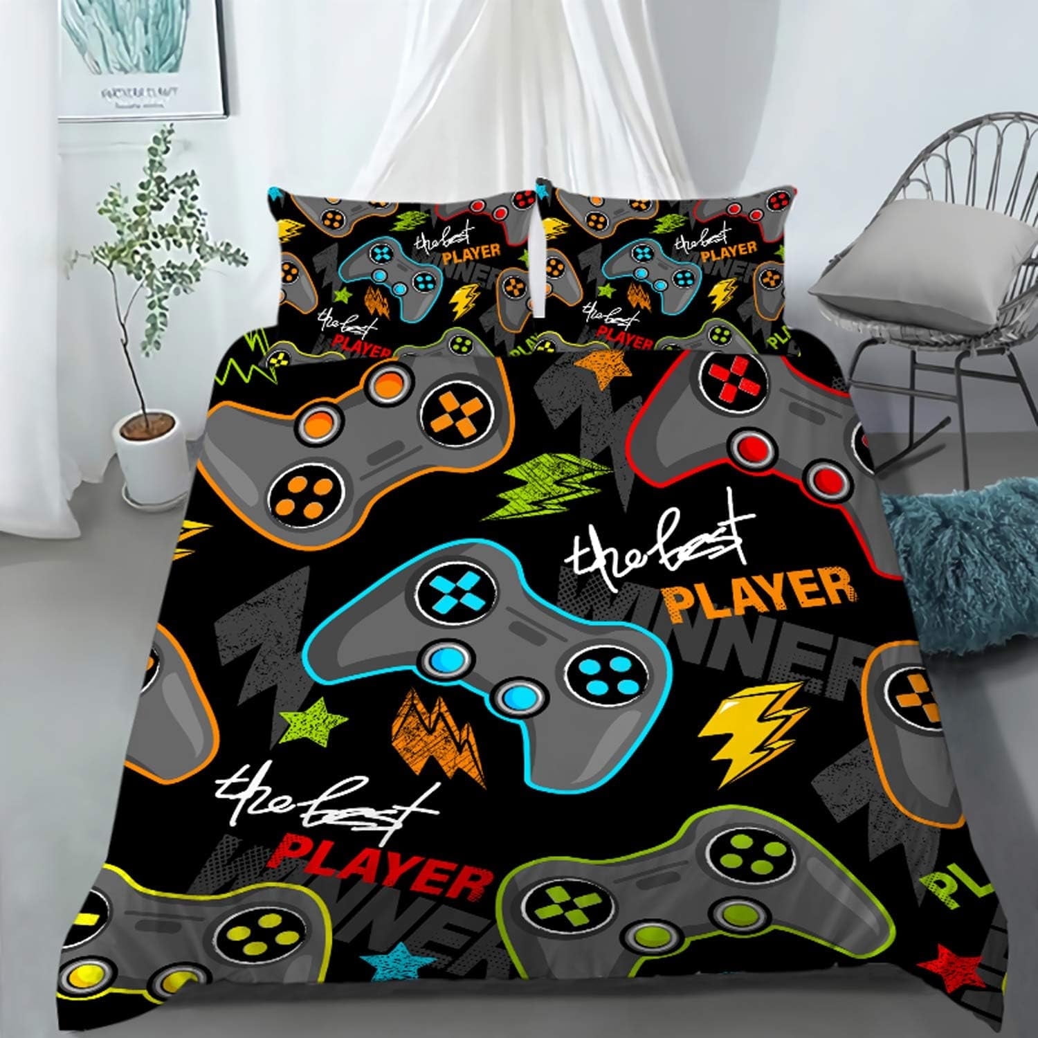 Comtest Boys Gaming Bedding Set Kids Gamepad Gamer Bedroom Decor Black ...