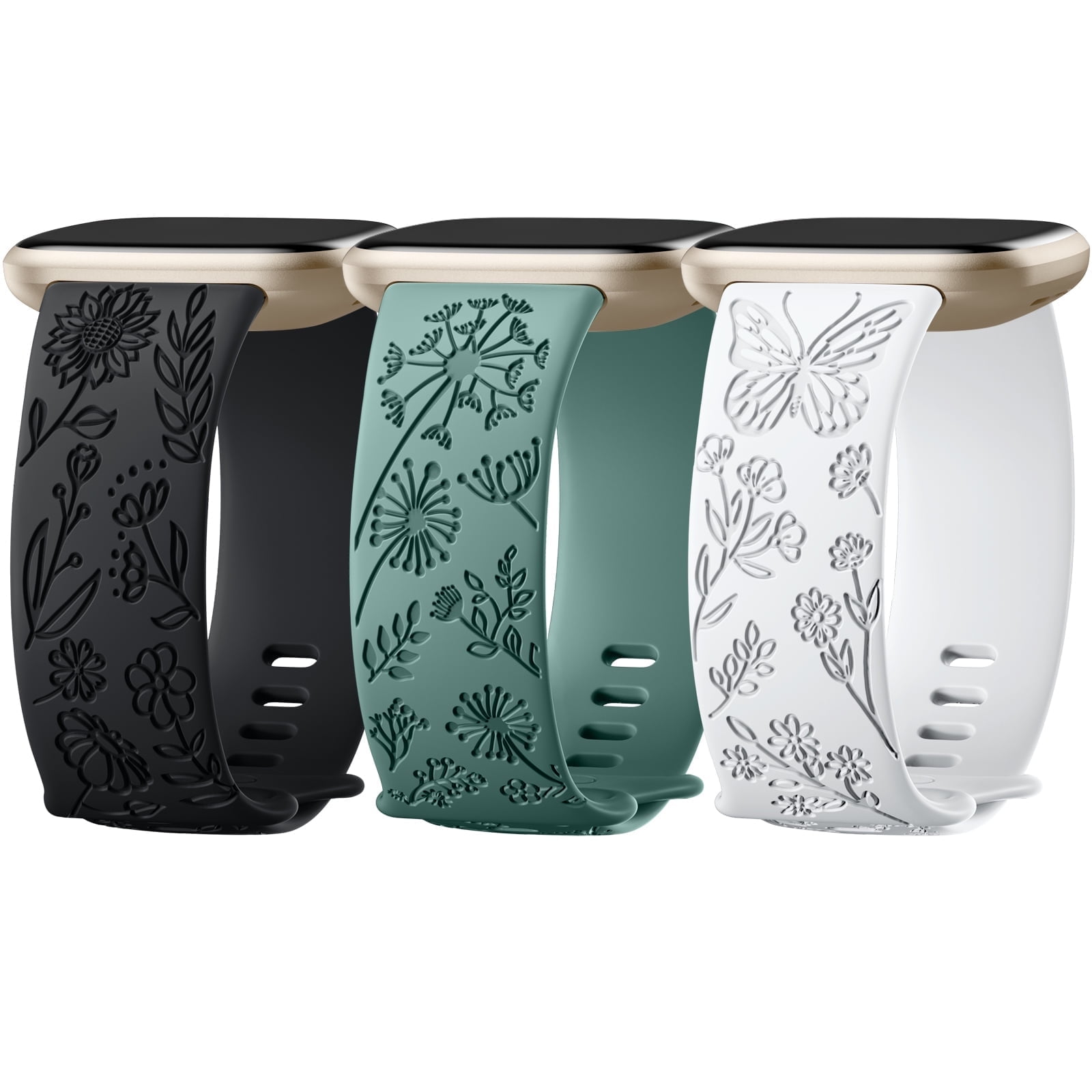 Comvin 3 Pack Floral Engraved Bands Compatible with Fitbit Versa 4 ...