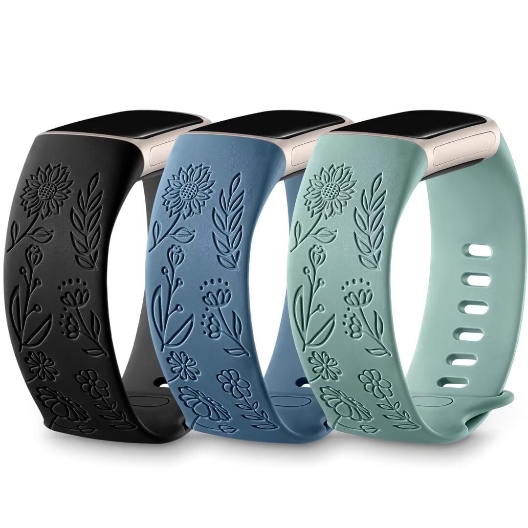 Comvin 3 Packs Floral Engraved Band Compatible with Fitbit Charge 6 ...