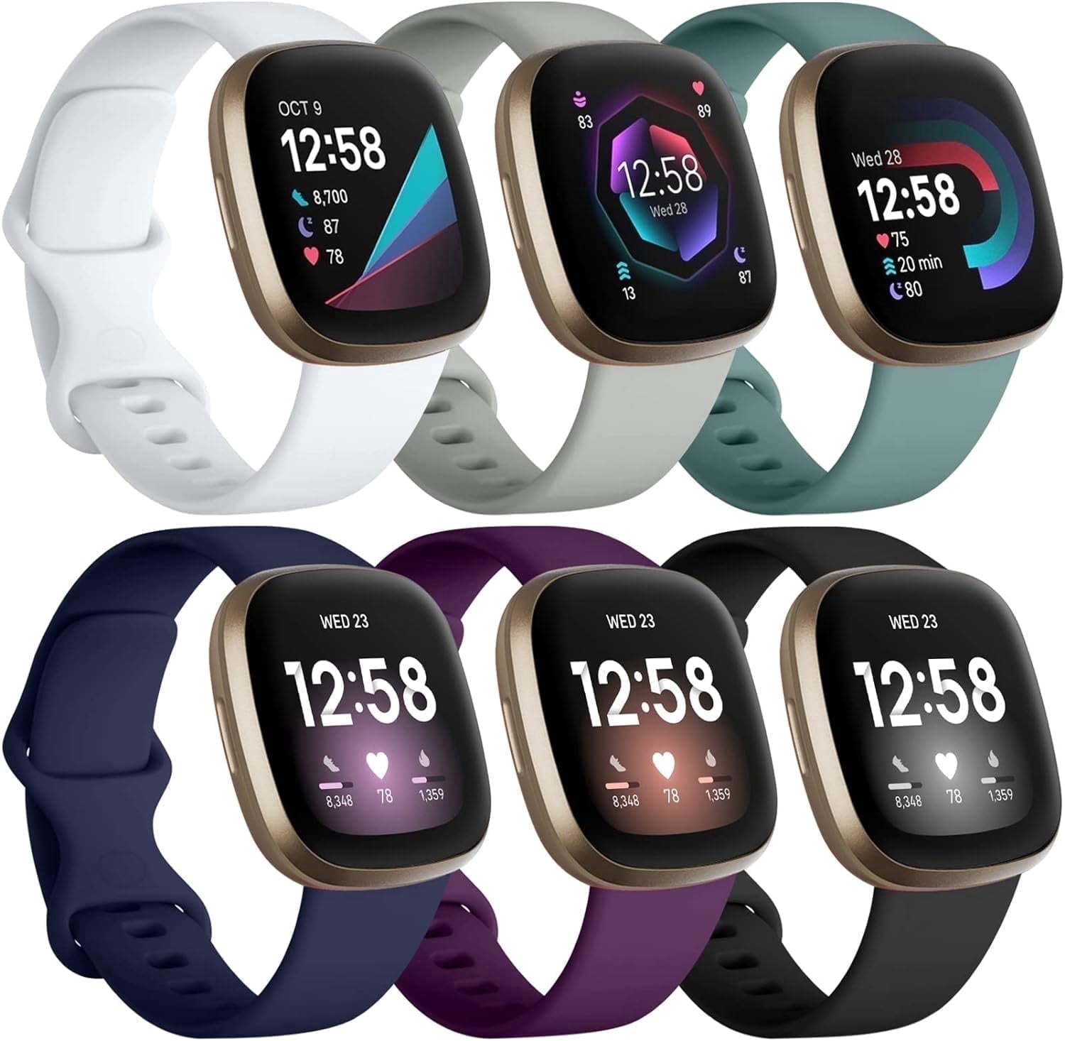 Comvin Fitbit Versa 3, Versa 4, Sense, Sense 2 Silicone Bands ...