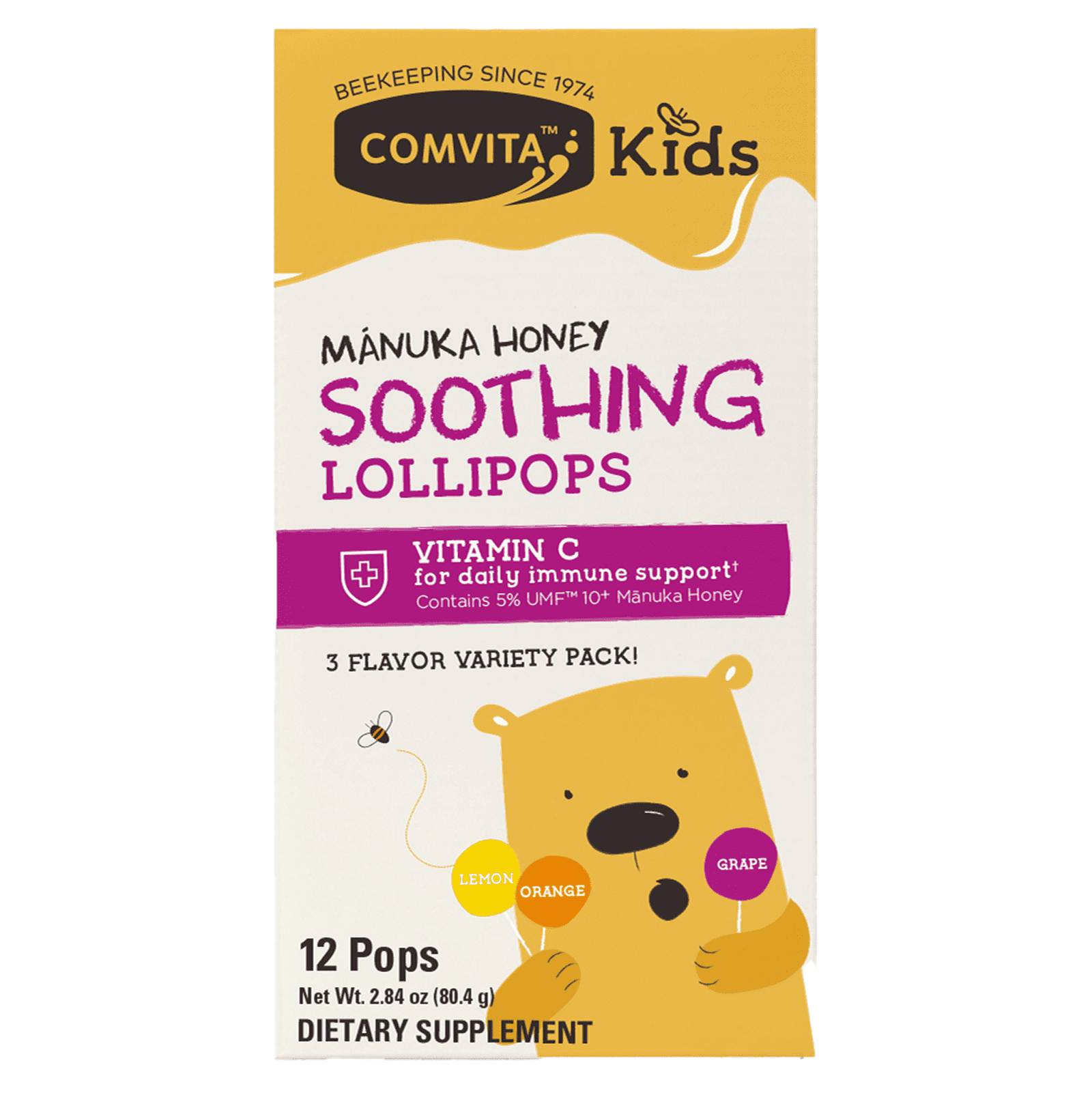 Comvita Kids, Manuka Honey Soothing Lollipops, Ages 3 and Up, Lemon ...
