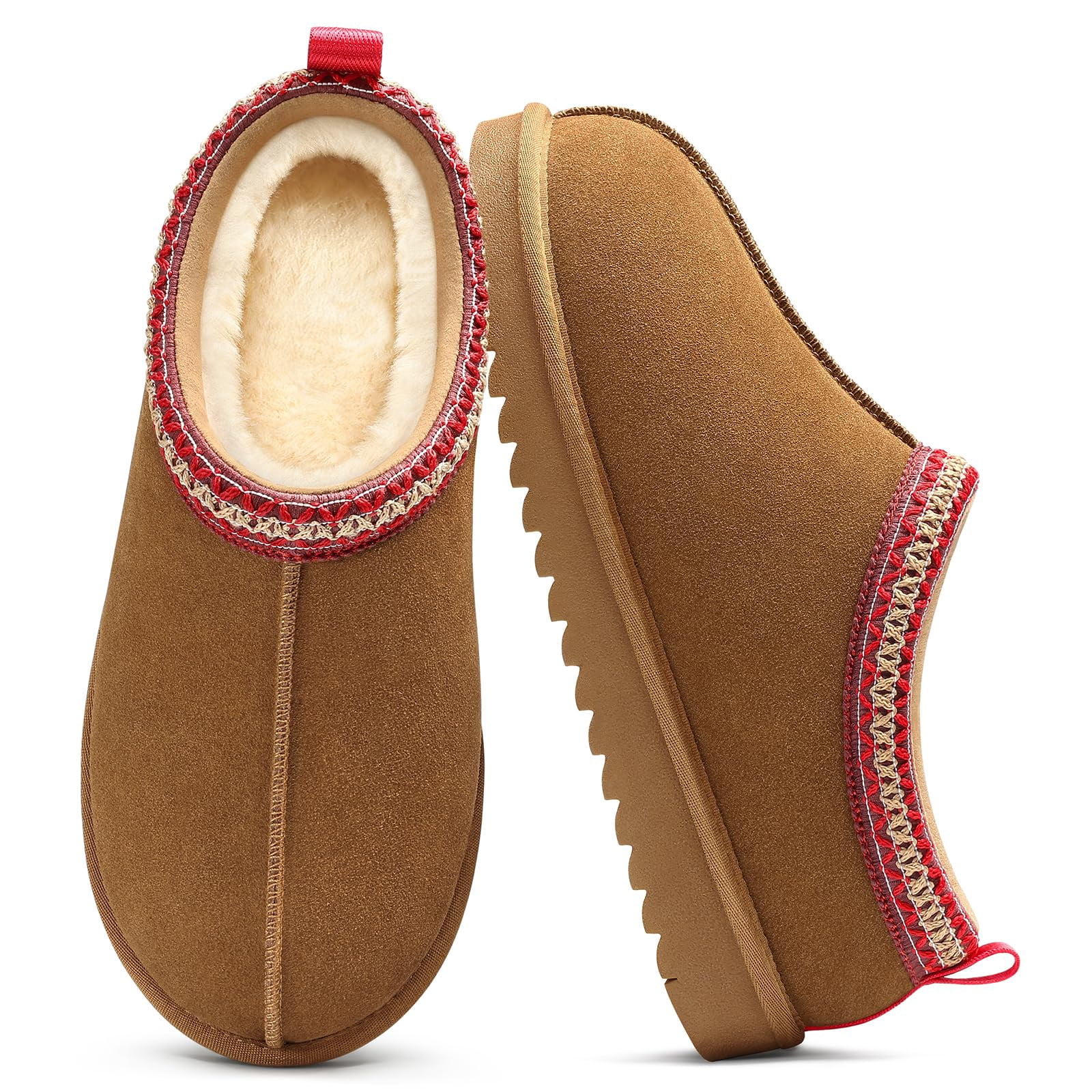 Comwarm Genuine Suede House Fuzzy Slippers for Women Men, Warm Memory ...