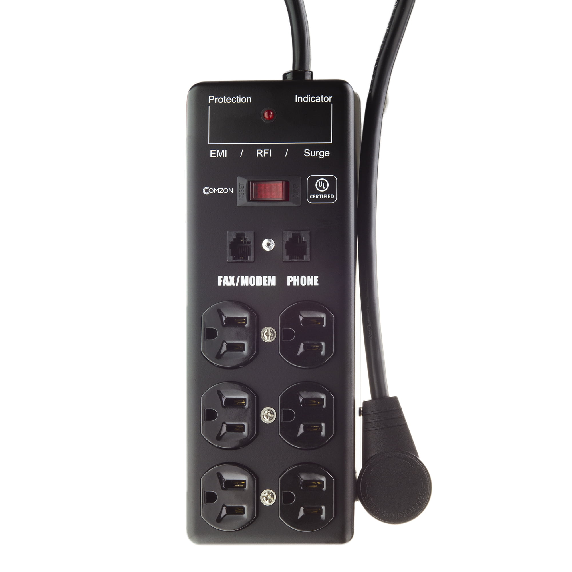 Comzon Surge Protector, Flat Rotating Plug, 6 Outlet, Black, Metal ...