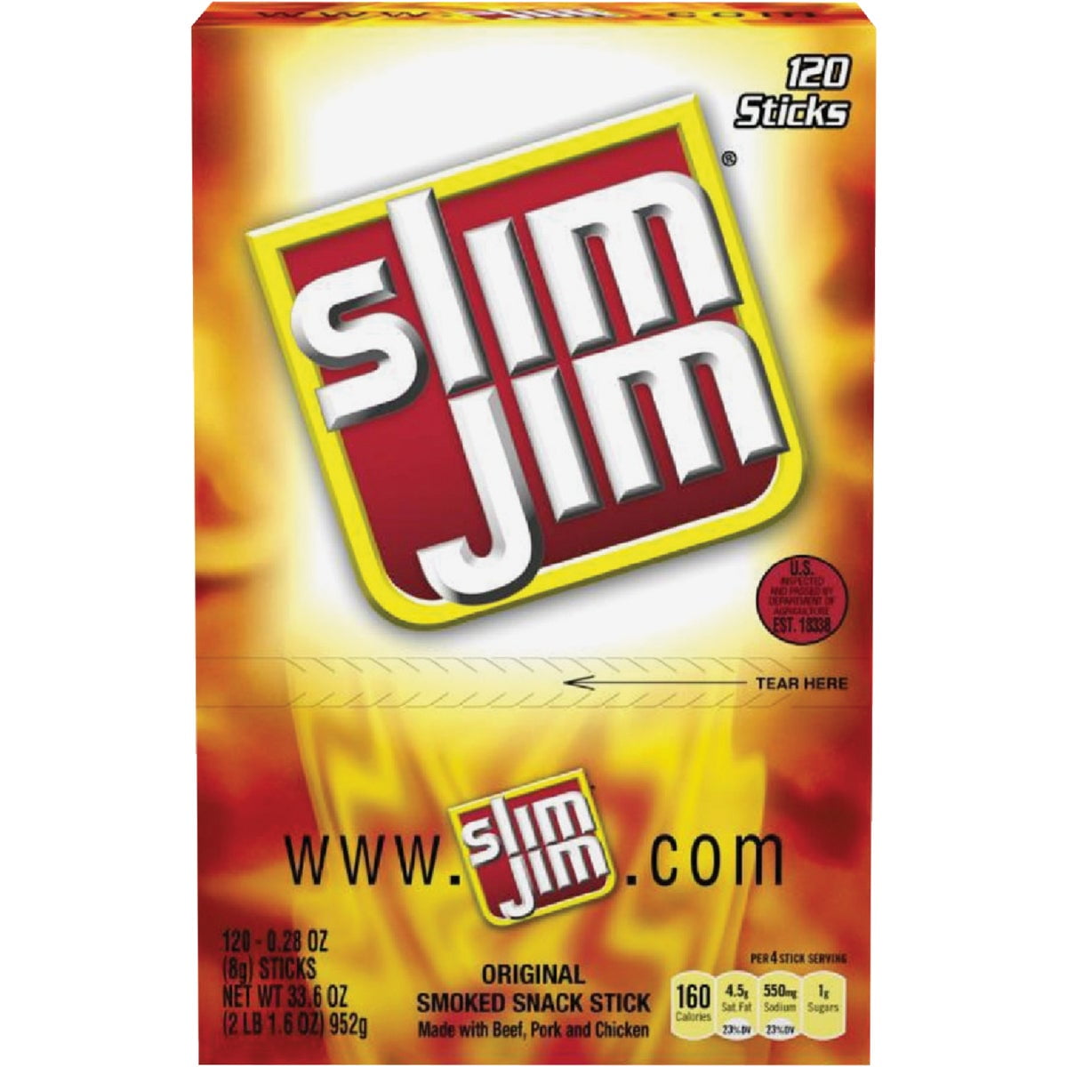 Slim Jim Original Snack Size Stick, 0.28 OZ Meat Snacks, 120 Count Box ...