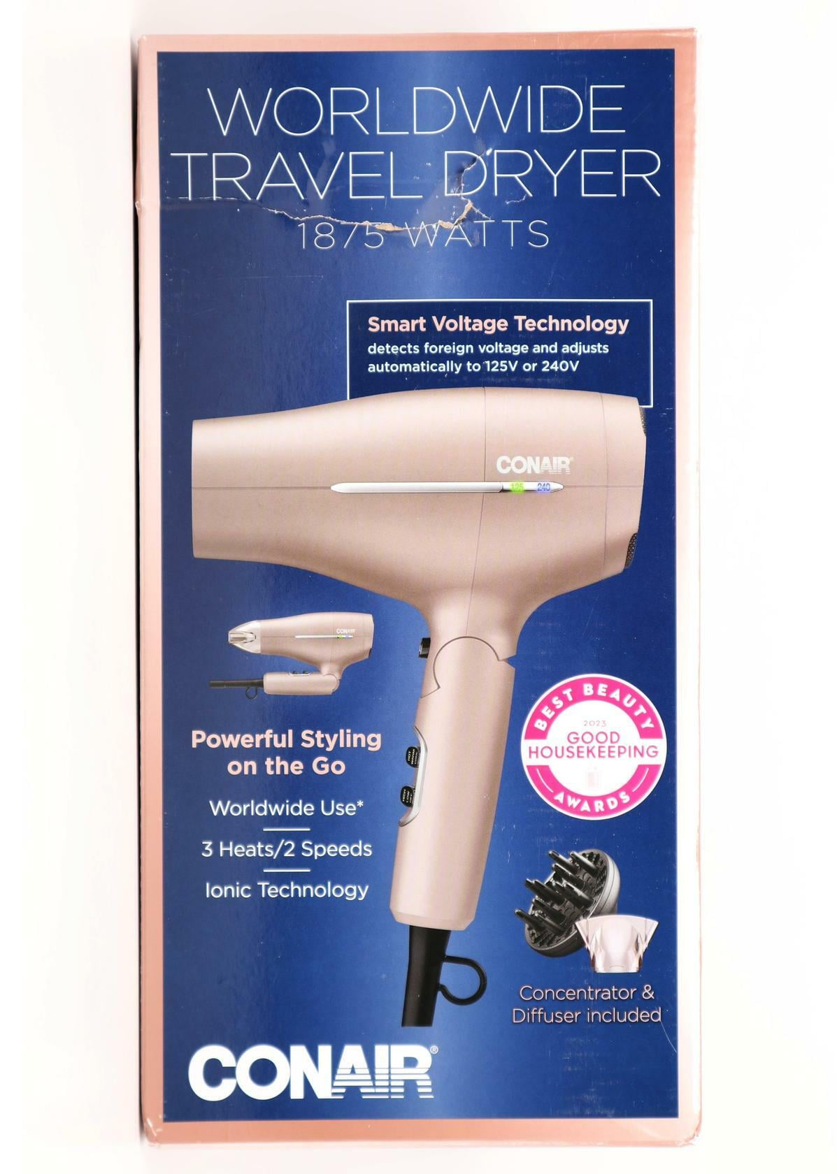 Conair 1875 Watt Worldwide Travel Hair Dryer with Smart Voltage ...