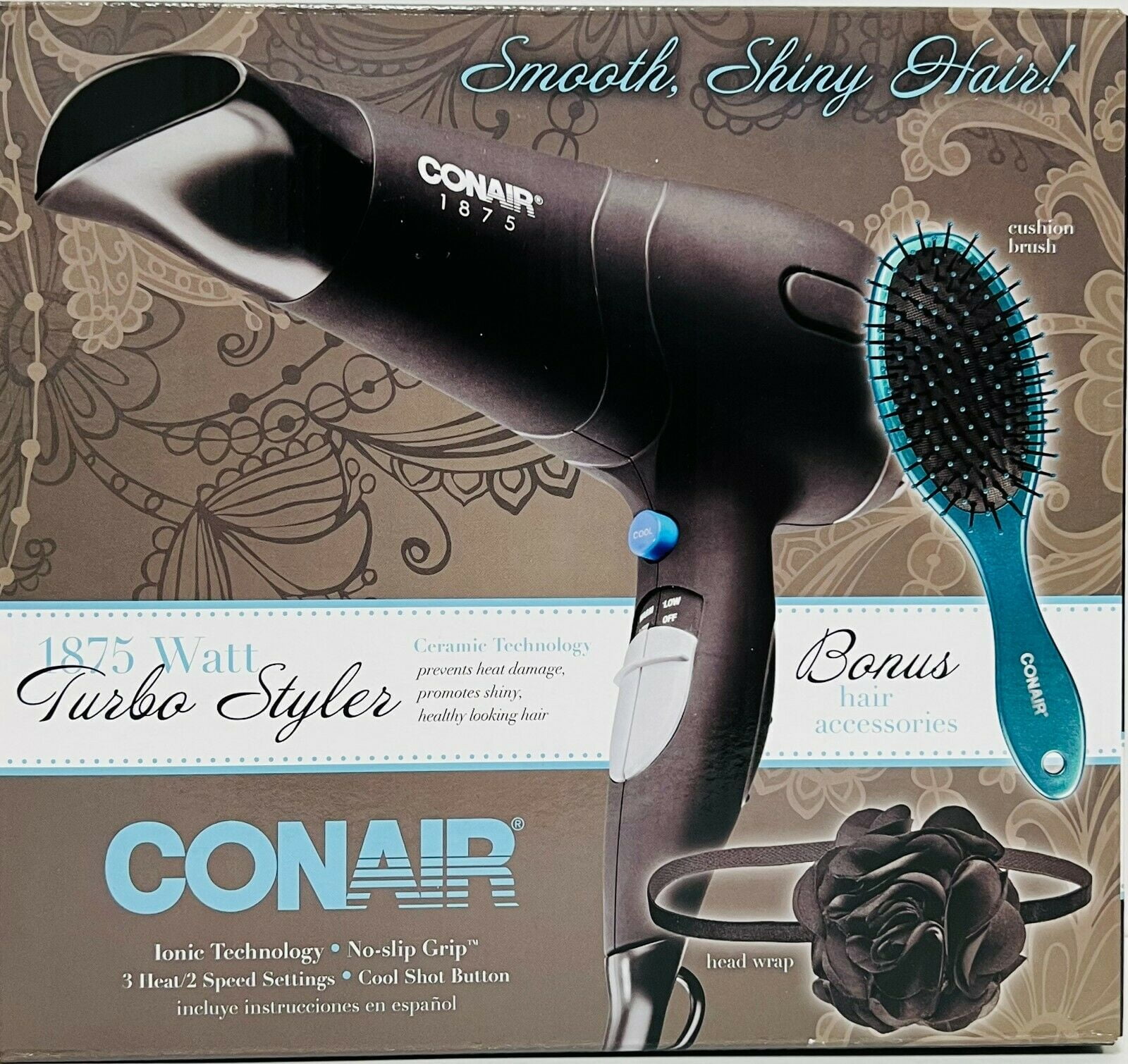 Conair 234SB 1875 Watt Turbo Styler Hair Dryer Bonus Brush & Head Wrap ...