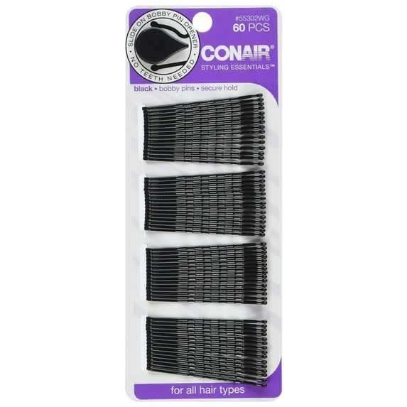 Conair Bby Pins Blk Size 60pc Conair Bobby Pins (Pack of 6) - Walmart.com