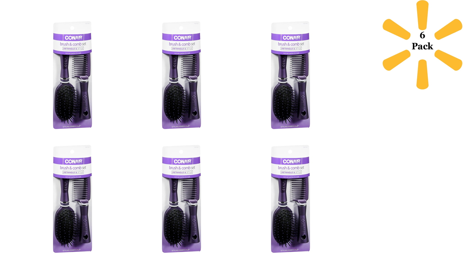 Conair Brush and Comb Set, 1 Brush and 1 Comb Per Pack, Colors Vary - 6 ...