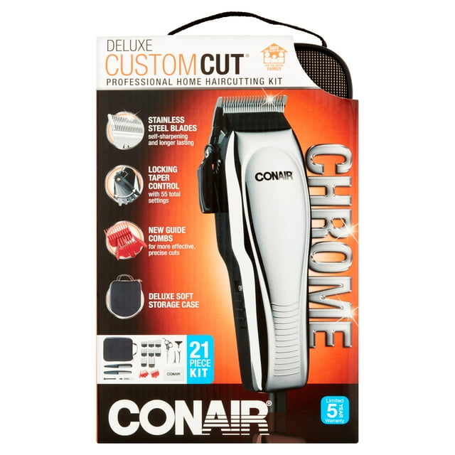 Conair Chrome Deluxe Custom Cut Professional Home Haircutting Kit, 21 ...