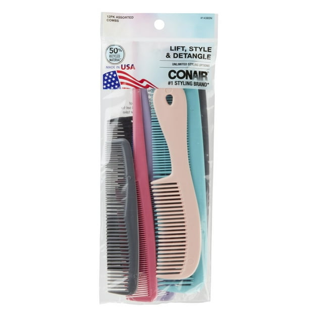 Conair Classic Sustainable Plastic Styling Hair Comb Variety Pack ...