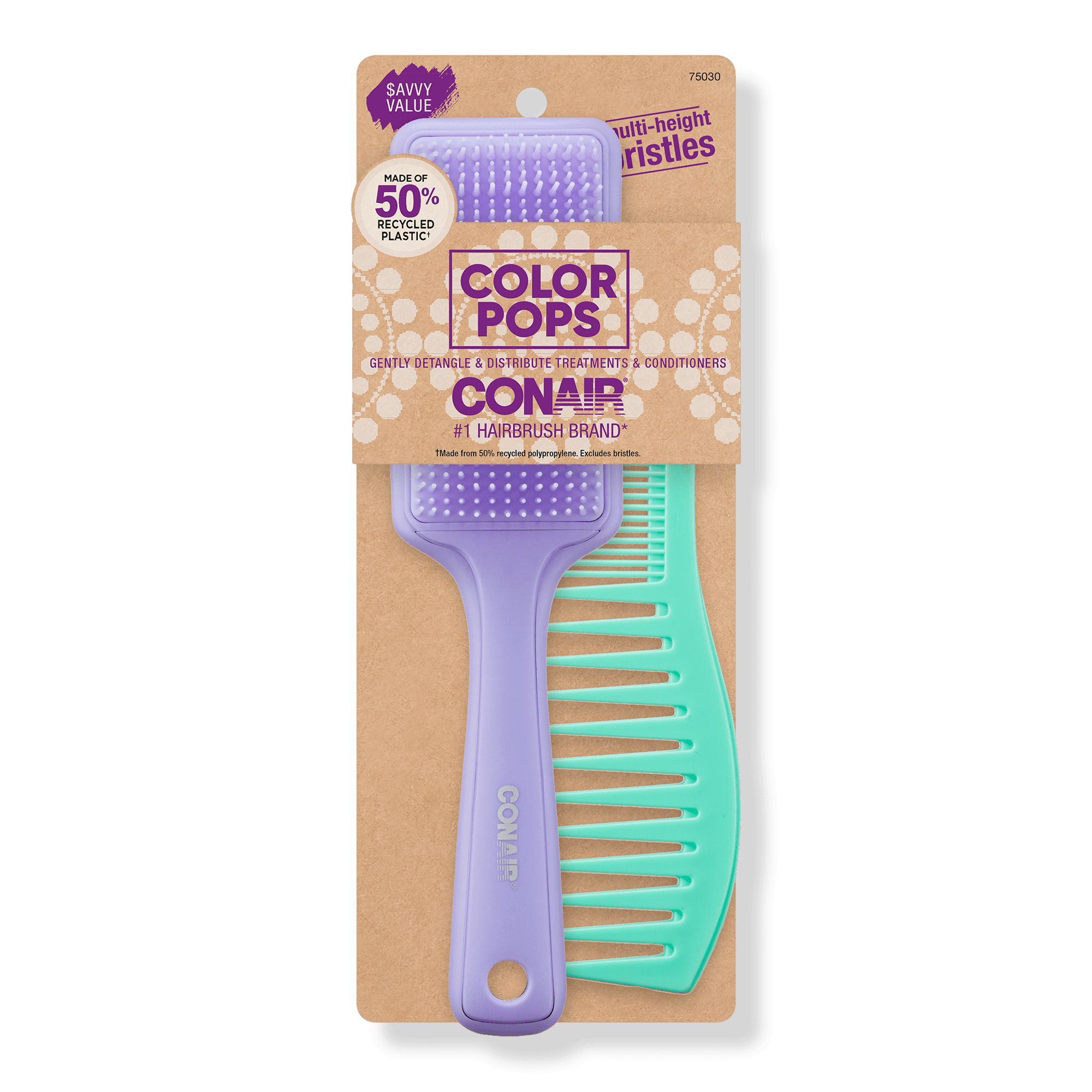 Conair Color Pops Multi-Height All Purpose Brush and Comb, Purple/Green ...