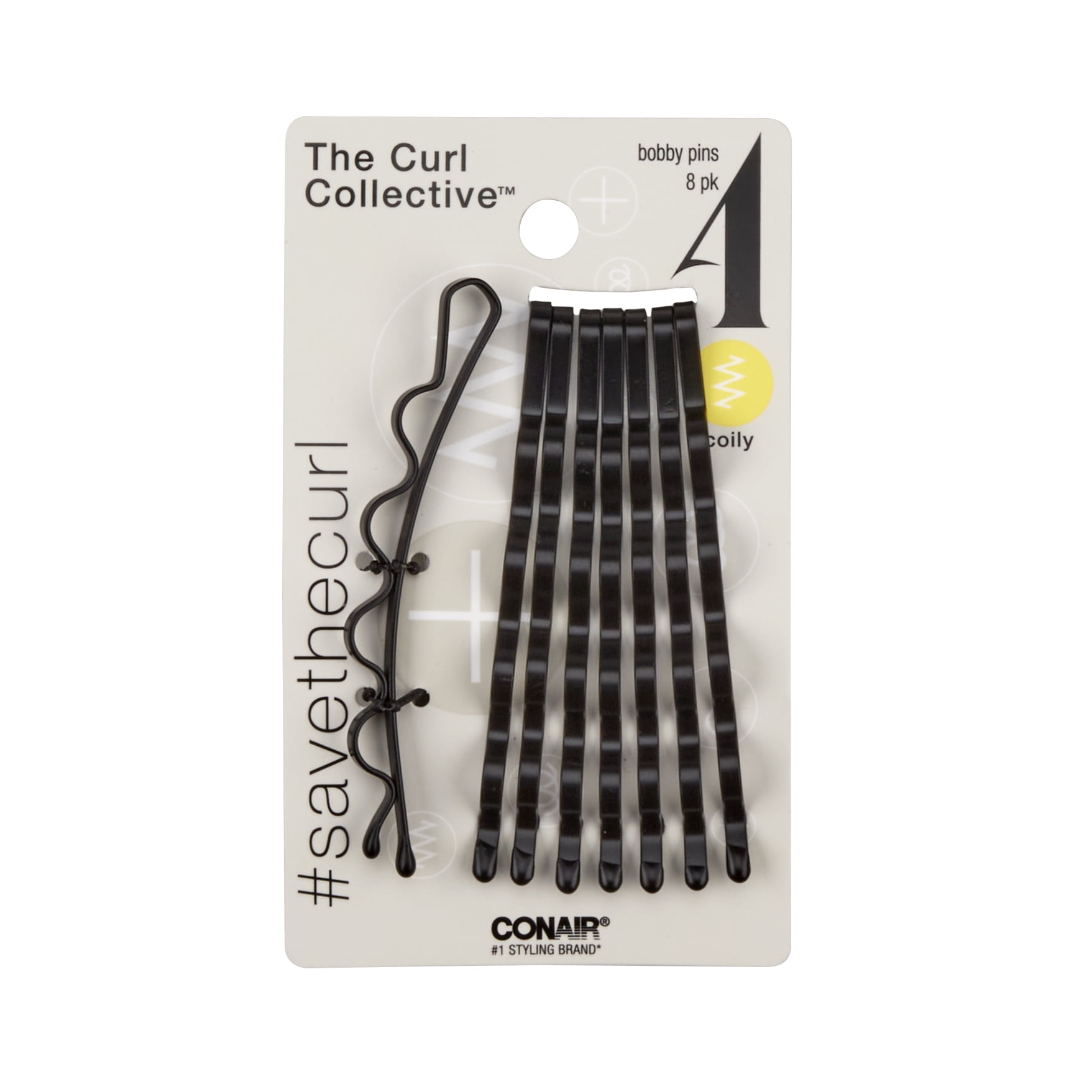 Conair THE CURL COLLECTIVE™ Large Bobby Pins for Curly Hair, Black, 8 ...
