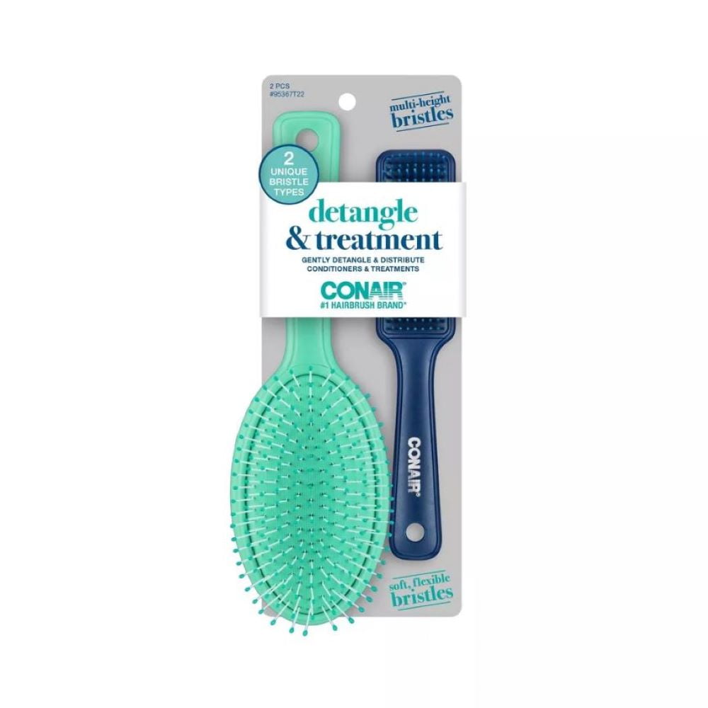 Conair Detangle & Treatment Hair Brush Set, Assorted Colors, 2-Pieces ...