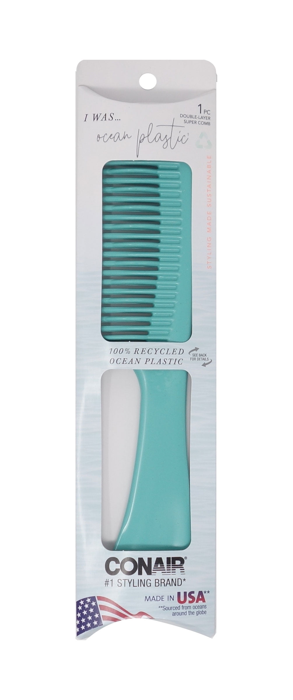 Conair Earth-Friendly Planet Upcycled Double-Layer Shower Comb, Mint ...