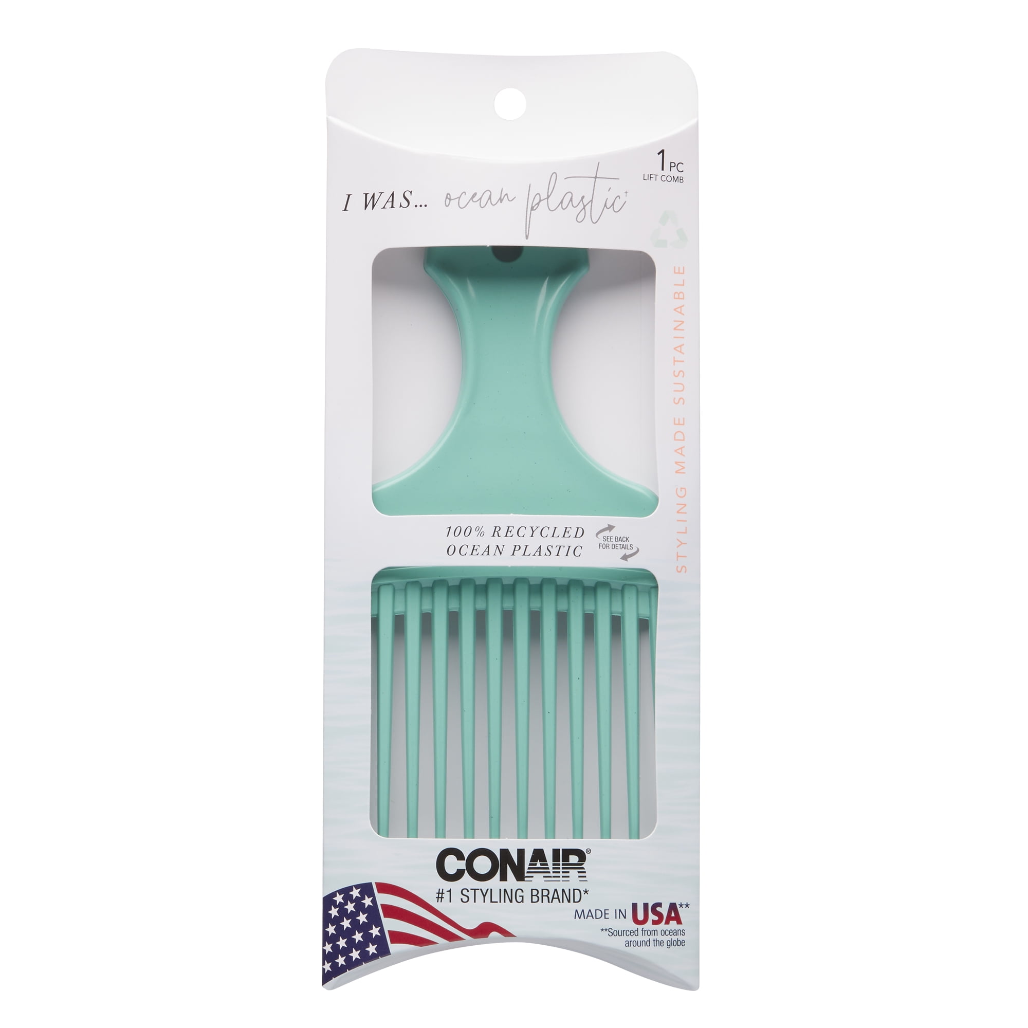 Conair Earth-Friendly Planet Upcycled Toothed Hair Pick Comb, Mint ...