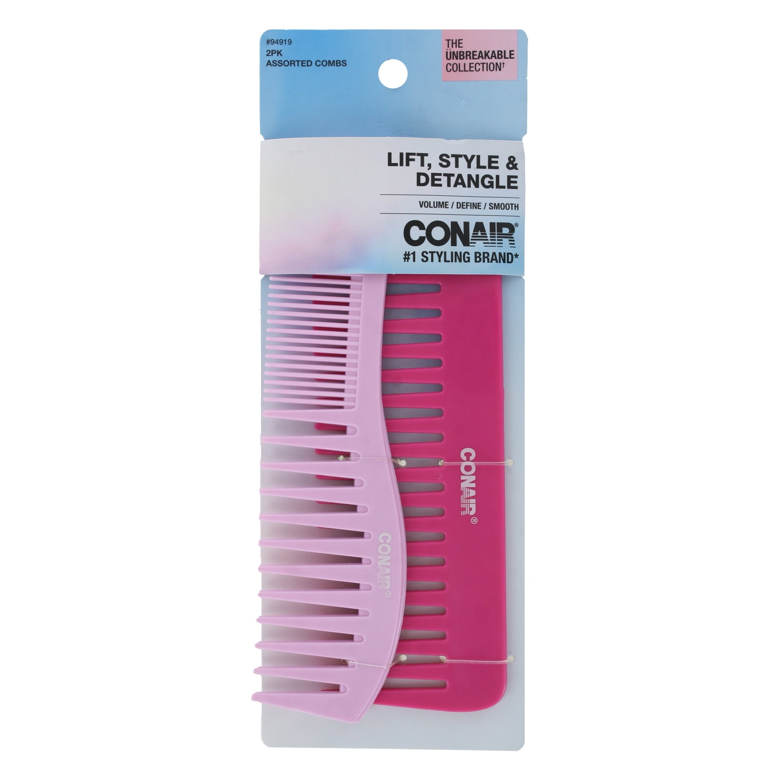 Conair Lift, Style & Detangle Assorted Combs, Colors Will Vary, 2-Count ...