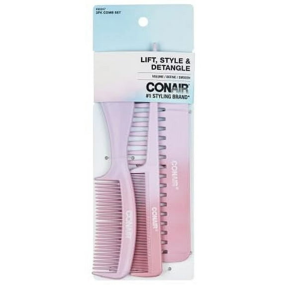 Conair Lift Style and Detangle Comb Set 3 Count Pink Purple for Hair ...
