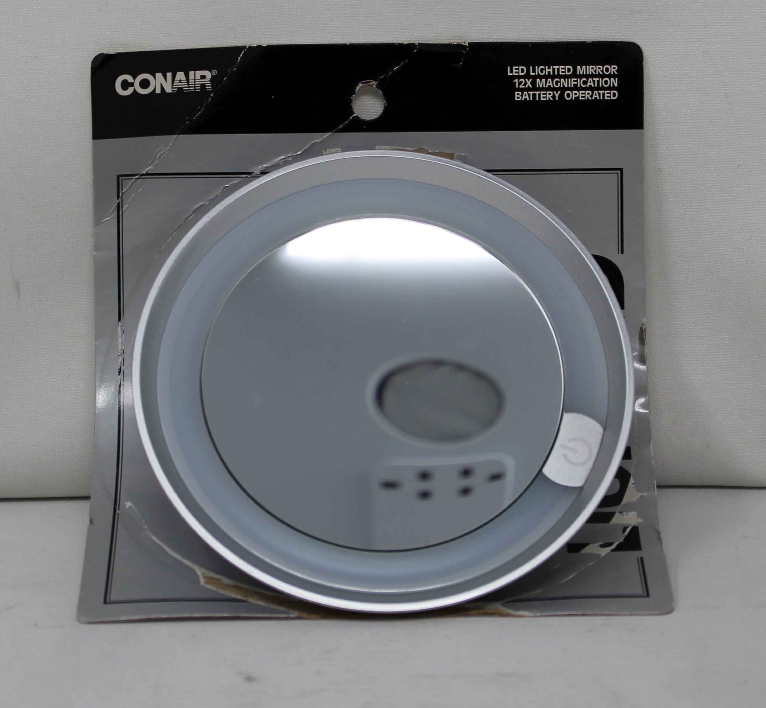 Conair Lighted 12X Magnifying LED Suction Mirror, Battery Operated ...