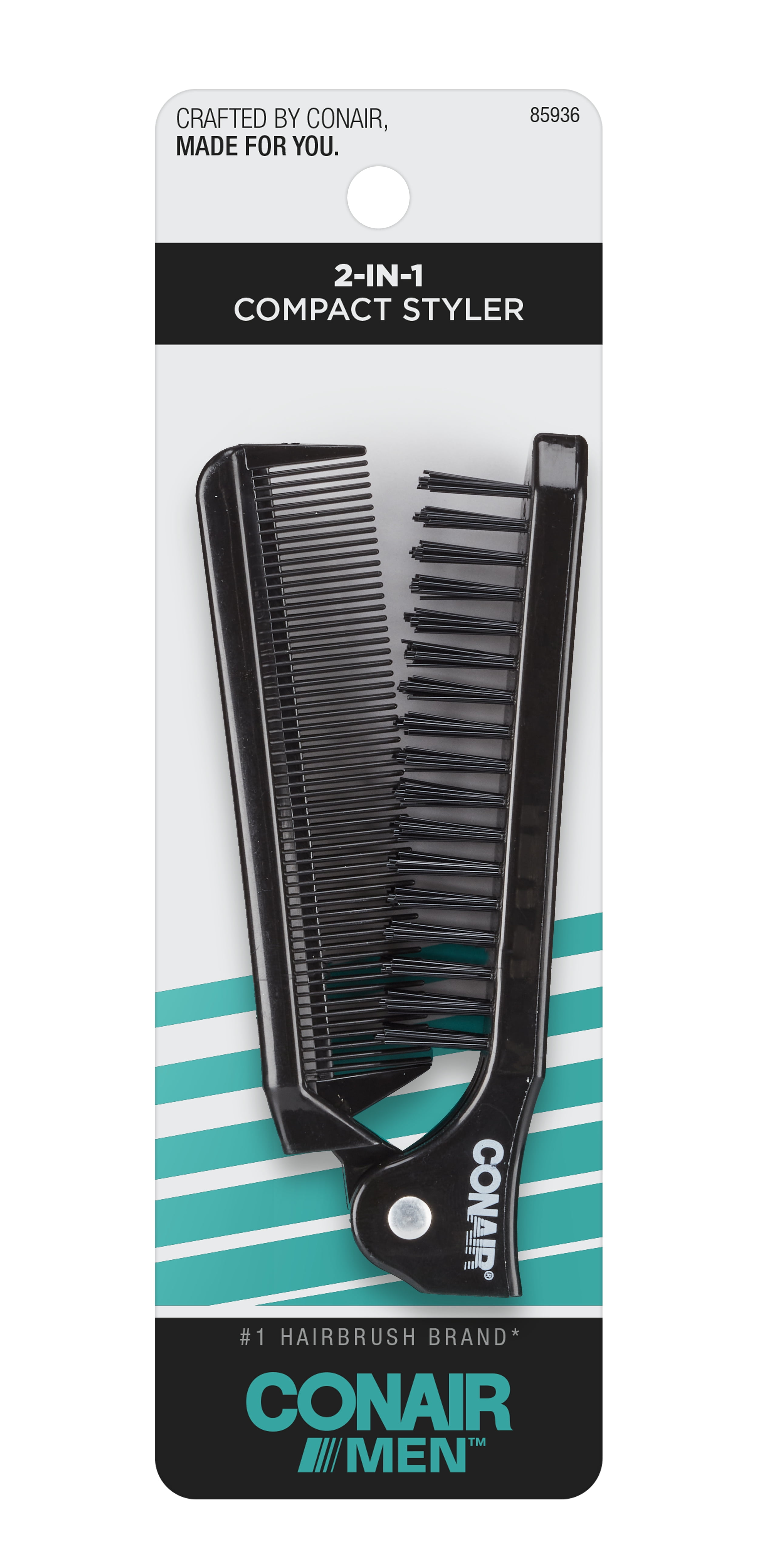Conair Man 2-in-1 Foldable Detangling Brush and Fine Tooth Comb Compact ...