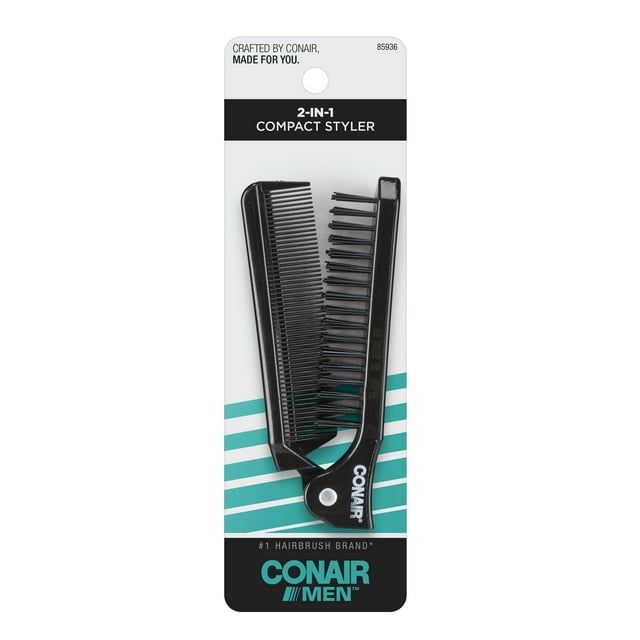 Conair Man 2-in-1 Foldable Mixed Bristle Detangling Brush and Fine ...