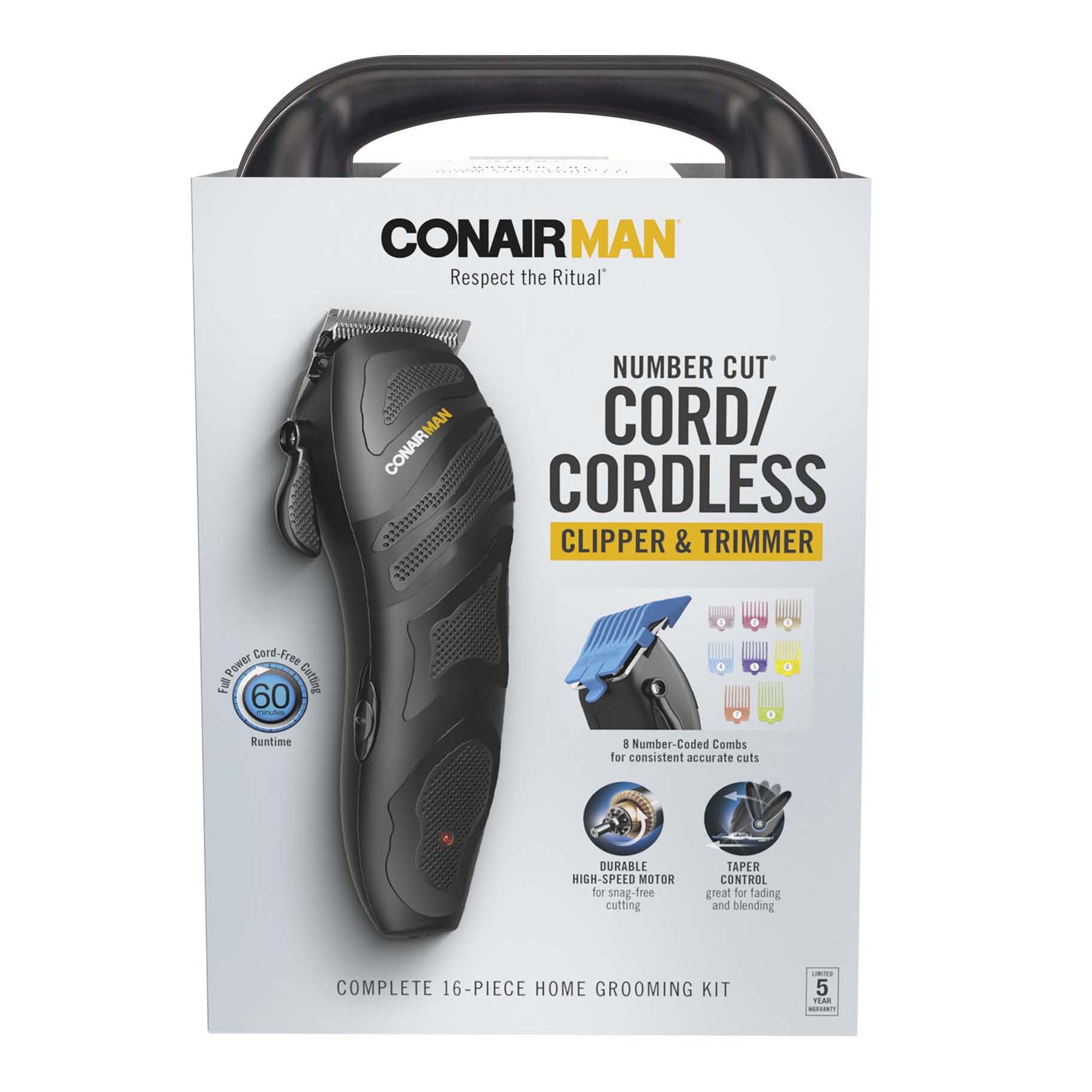 Conair Man Number Cut Cord/Cordless Clipper & Trimmer, Each (Package ...