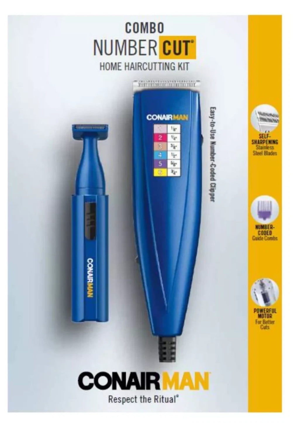 Conair Men Guided Haircut Kit NUMBER CUT 20 pc Color Coded Comb ...